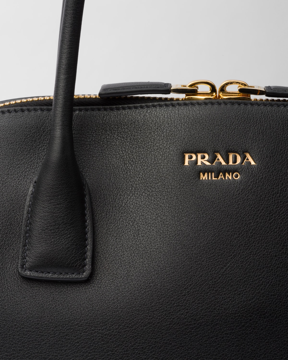 Black Medium Leather Tote Bag With Zipper Closure | PRADA