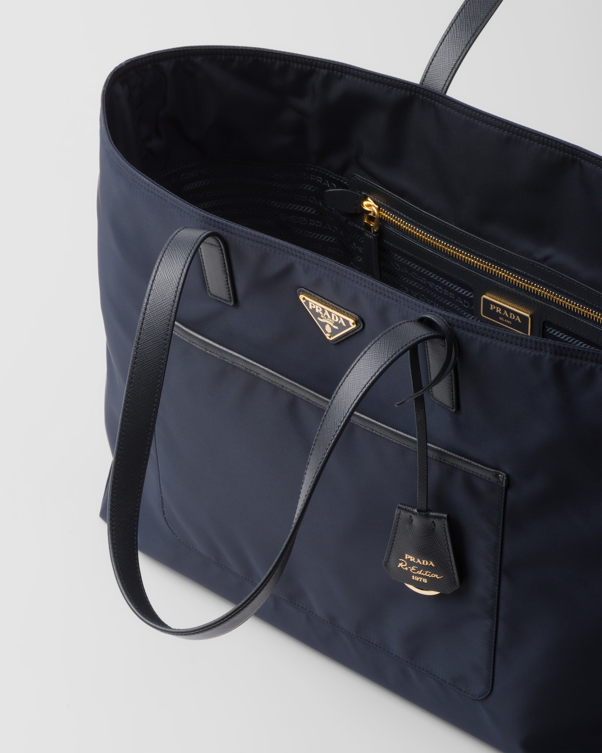 Navy Prada Re-edition 1978 Large Re-nylon And Saffiano Leather Tote Bag ...