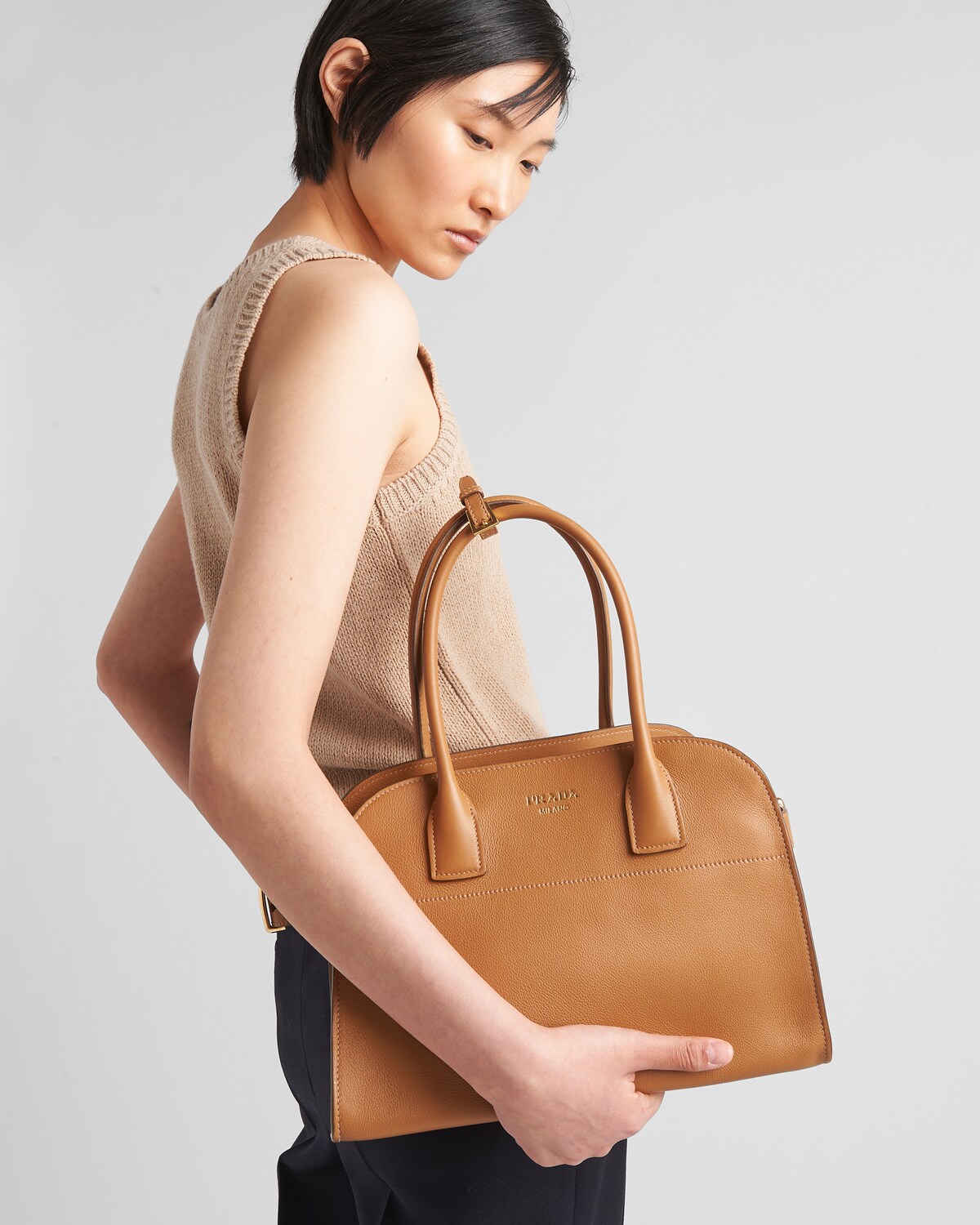 Caramel Medium Leather Tote Bag | PRADA