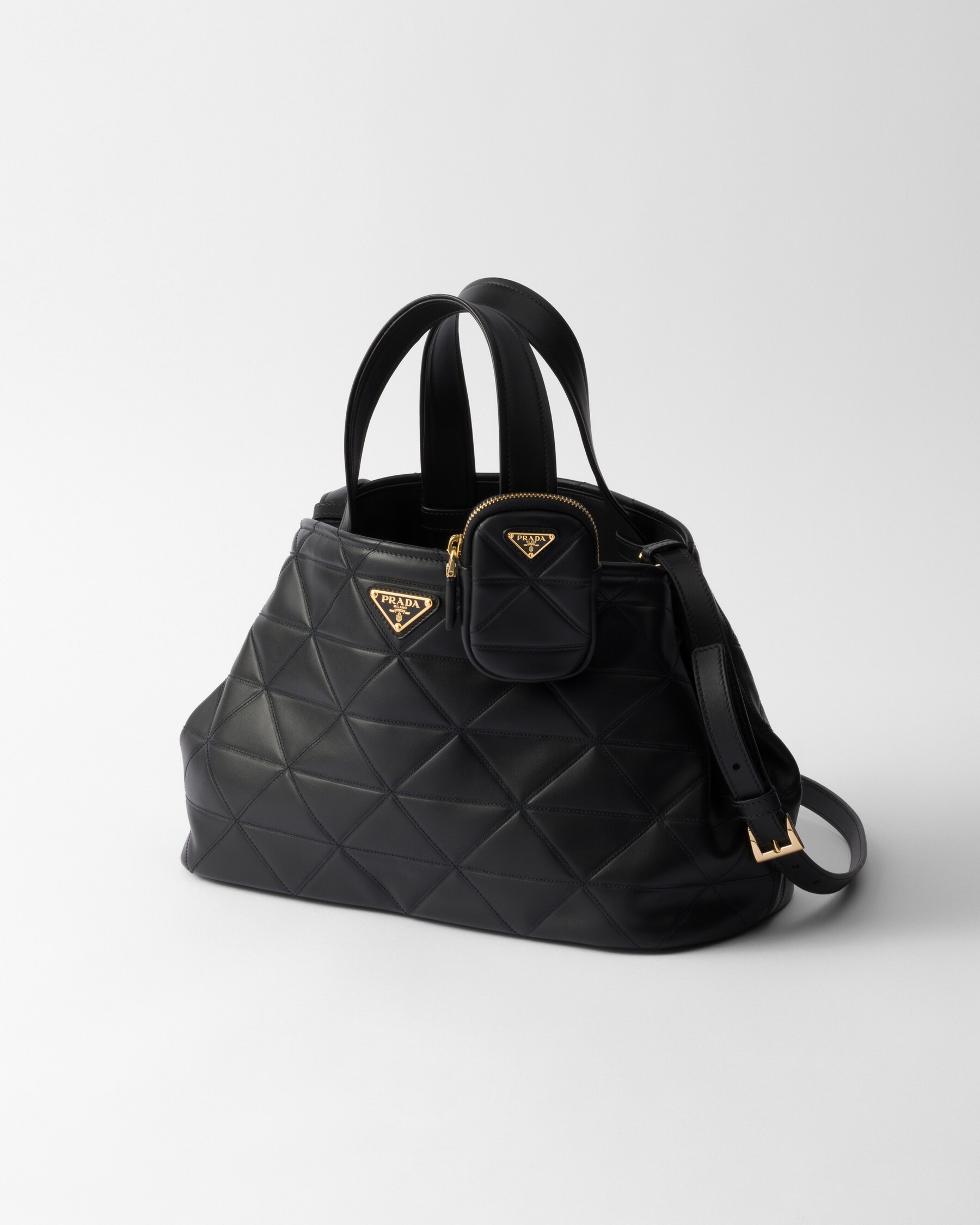 Black Medium Leather Tote Bag With Stitching | PRADA