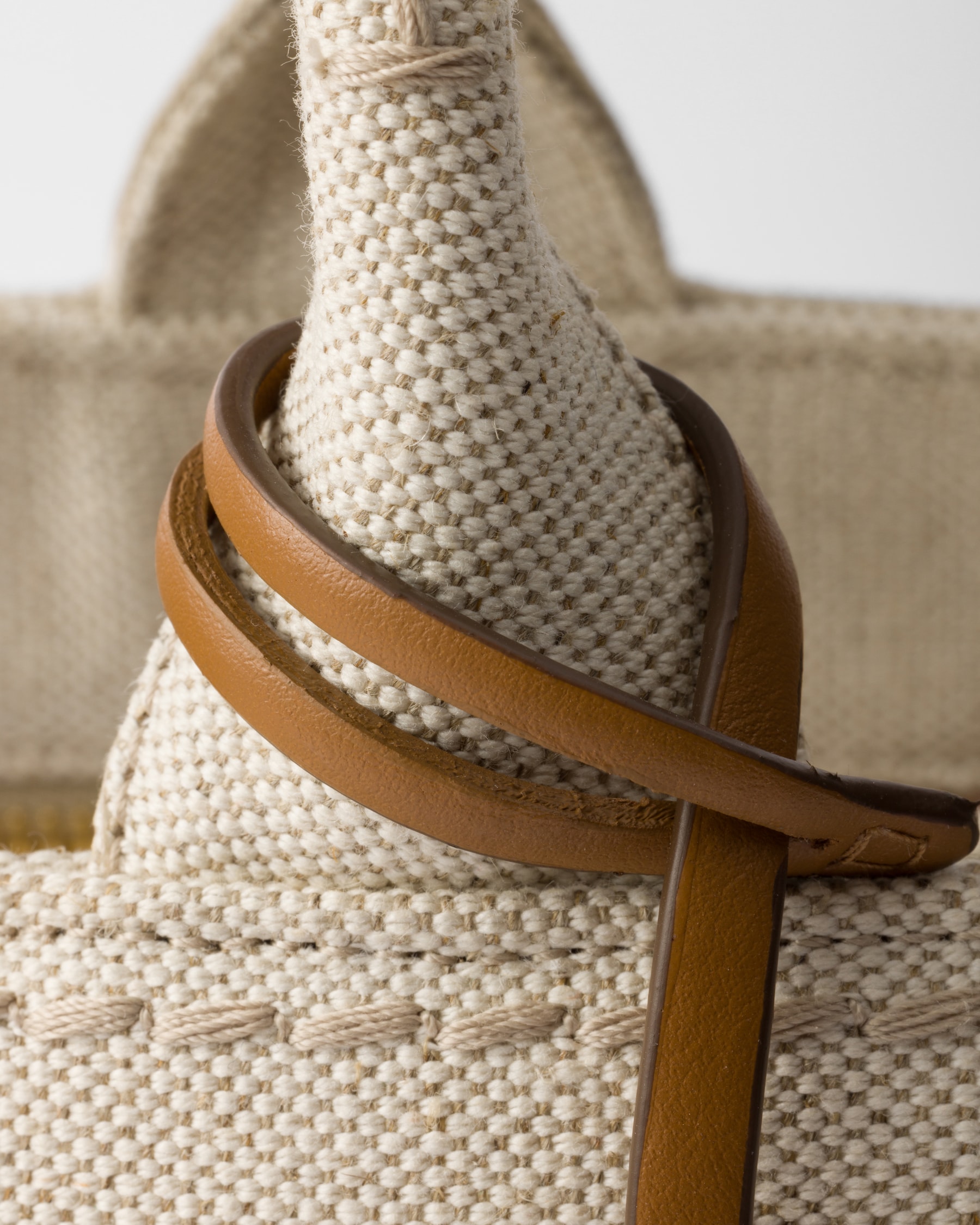 Natural Prada Jardinière Large Linen Blend Handbag | PRADA