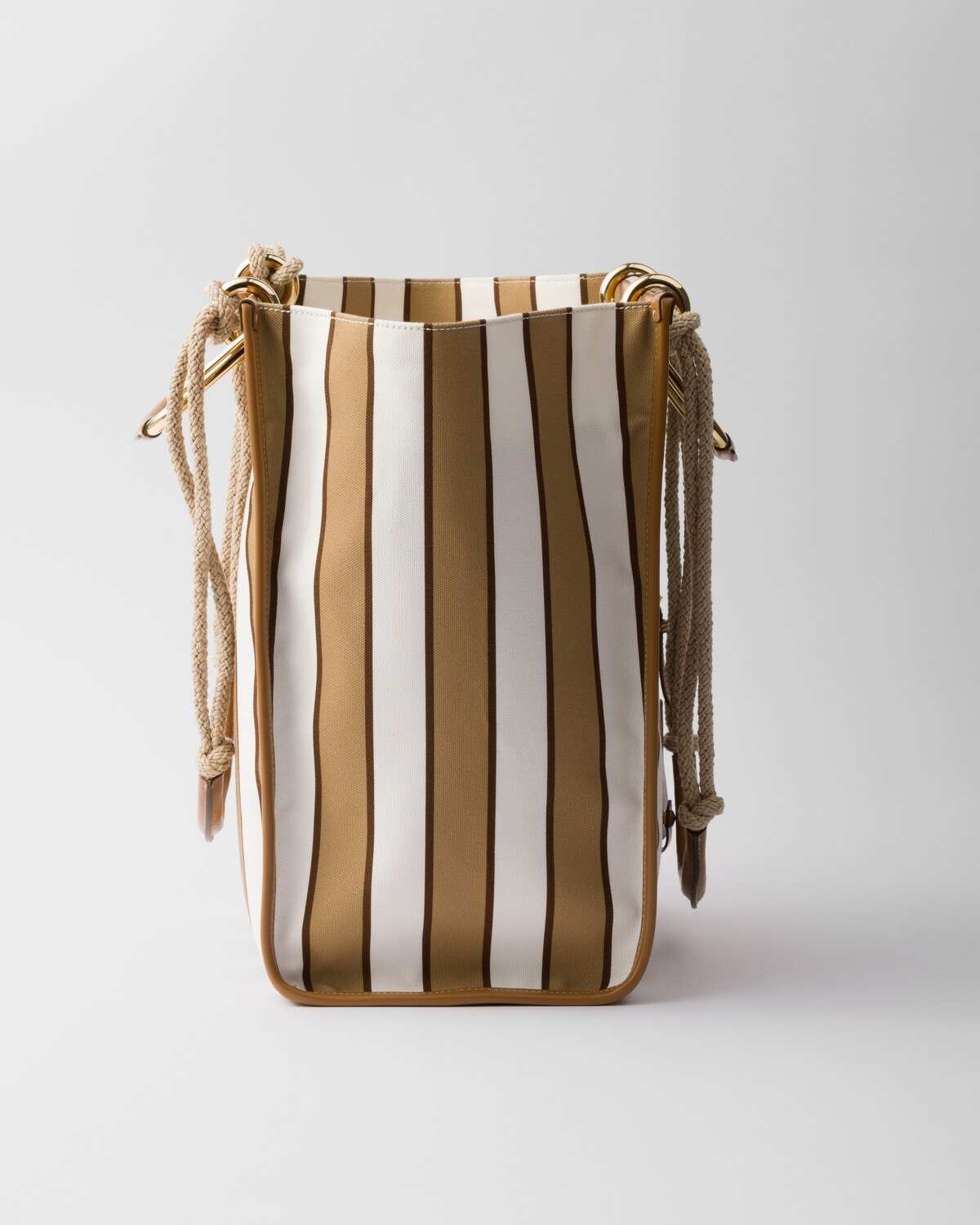 Camel/caramel Large Printed Canvas And Leather Tote Bag | PRADA