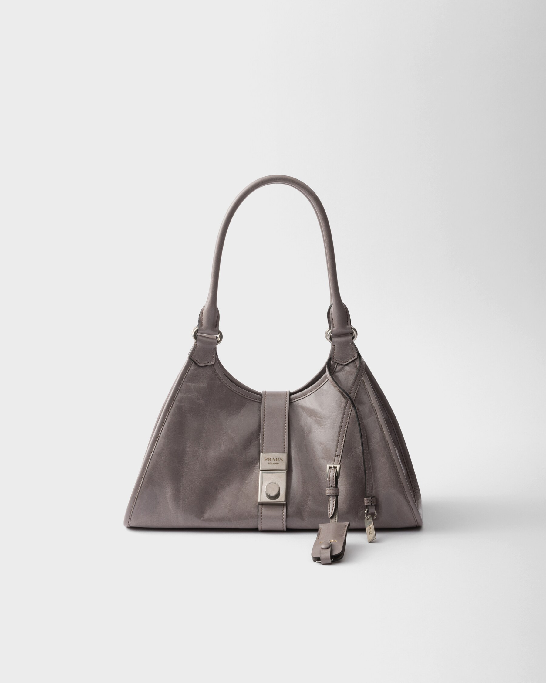 Pewter Medium Leather Tote Bag | PRADA