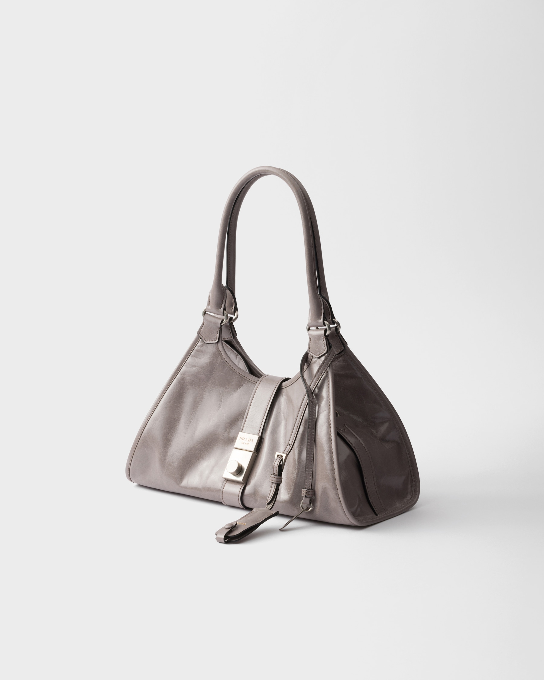 Pewter Medium Leather Tote Bag | PRADA