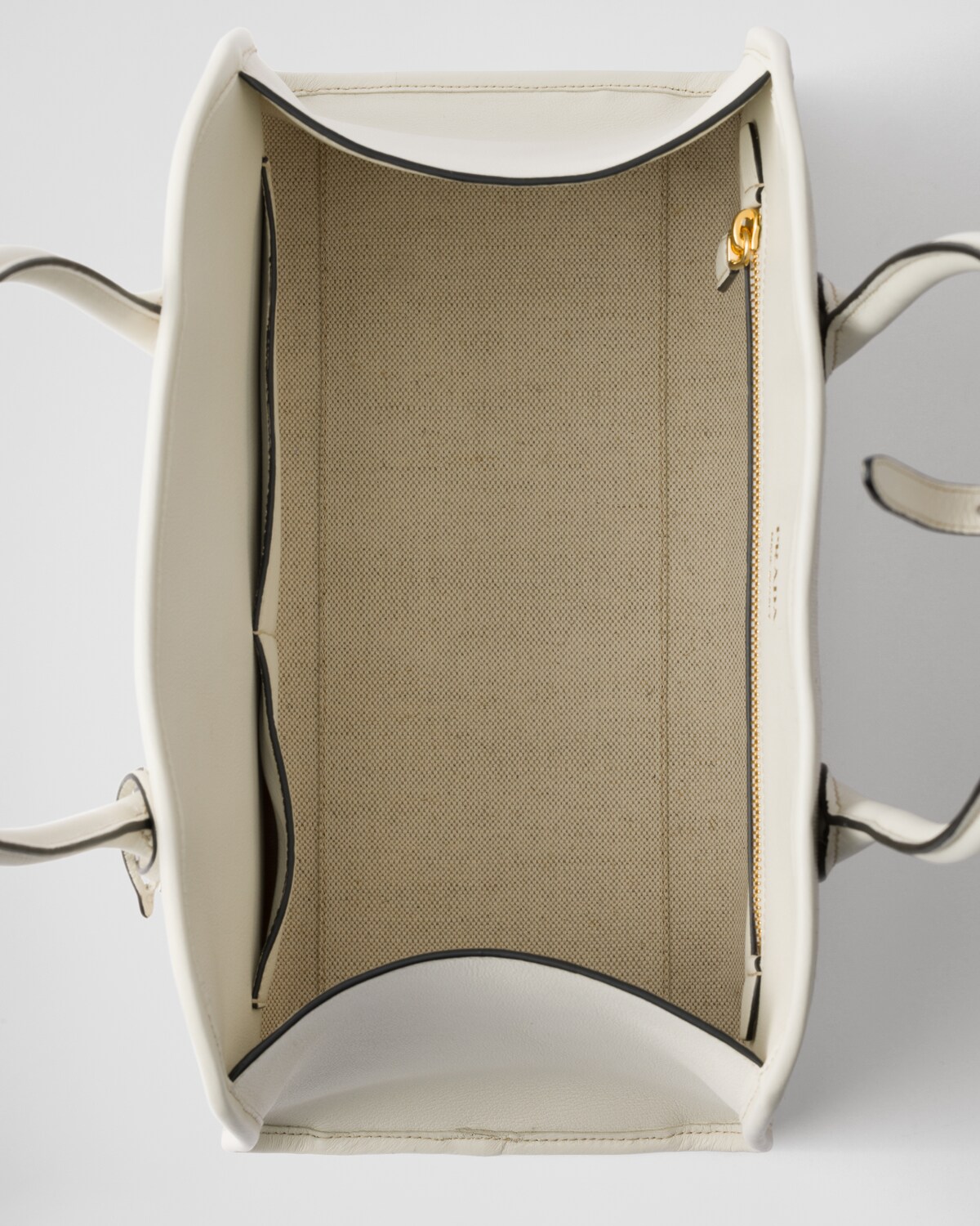 Tan/white Medium Linen Blend And Leather Tote Bag | PRADA