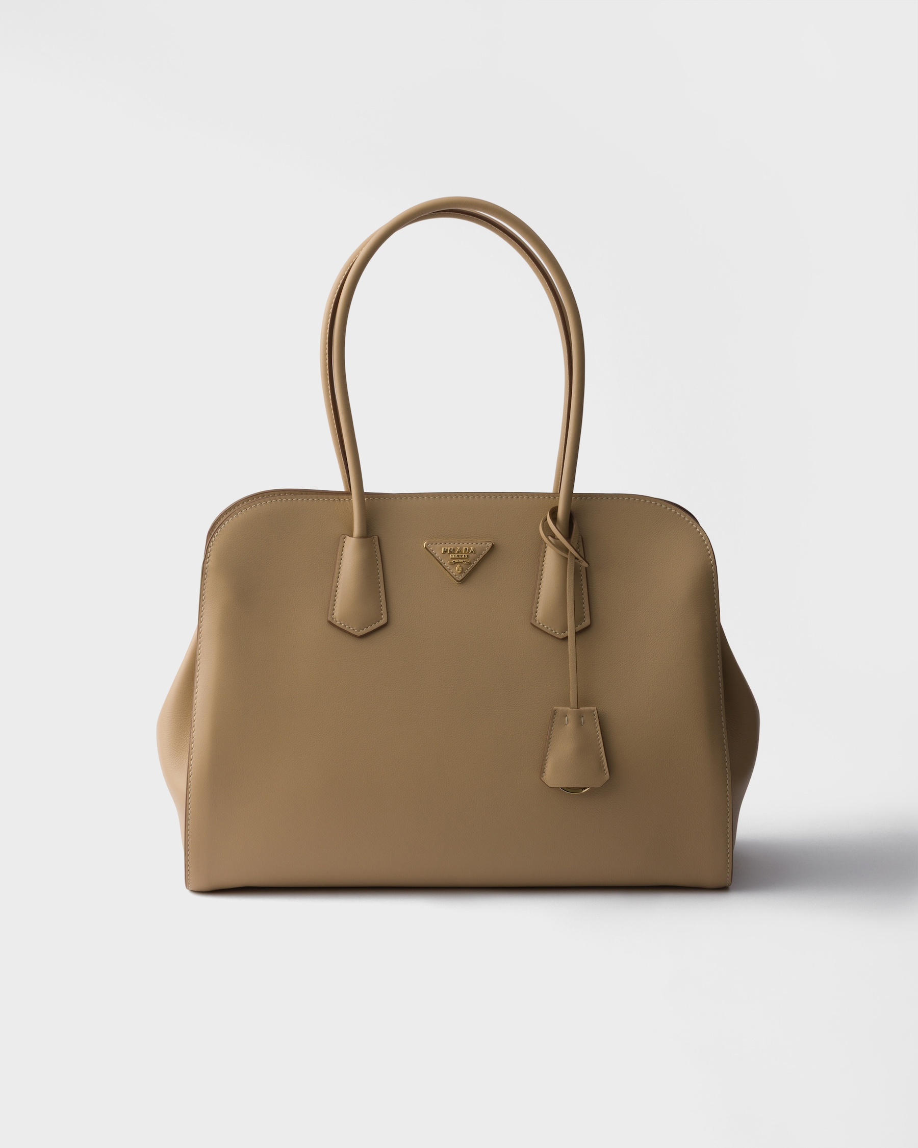 Bolso Tote De Piel Grande Beige Arena | PRADA
