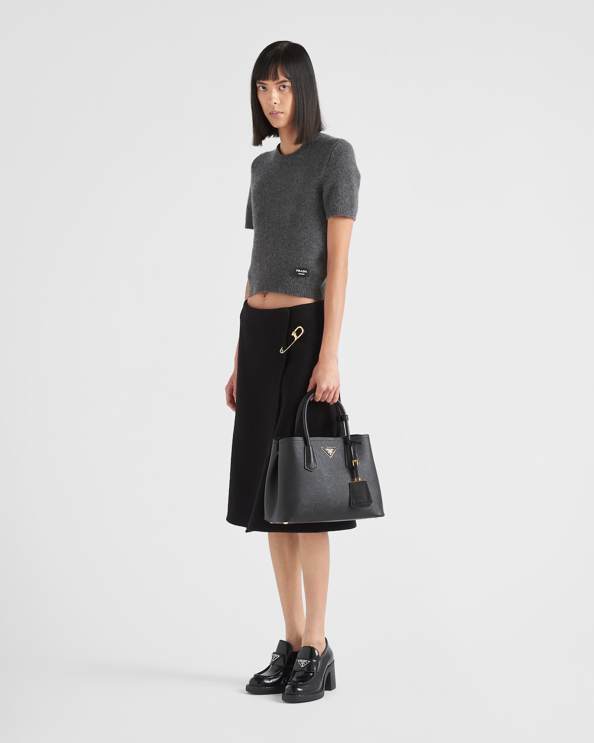 Black Small Saffiano Leather Double Prada Bag | PRADA