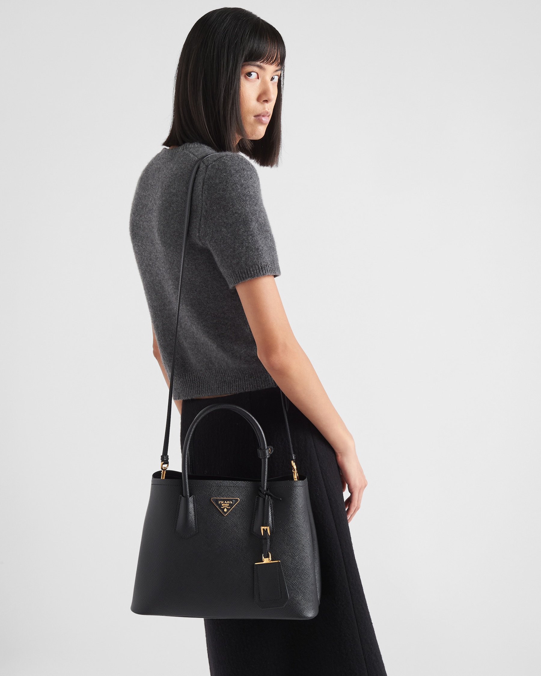 Black Small Saffiano Leather Double Prada Bag | PRADA