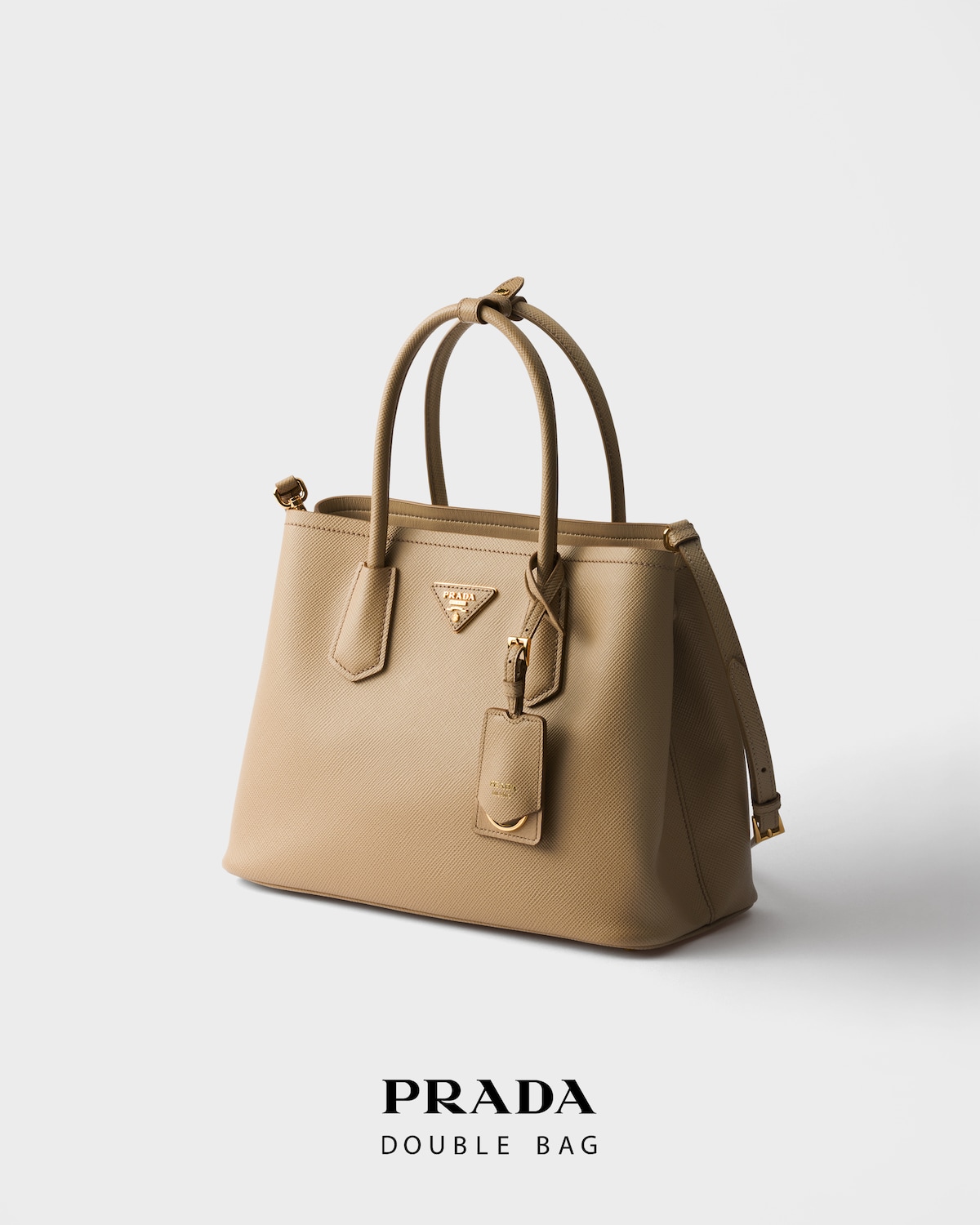 Sand Beige Prada Double Medium Saffiano Leather Bag | PRADA - United States