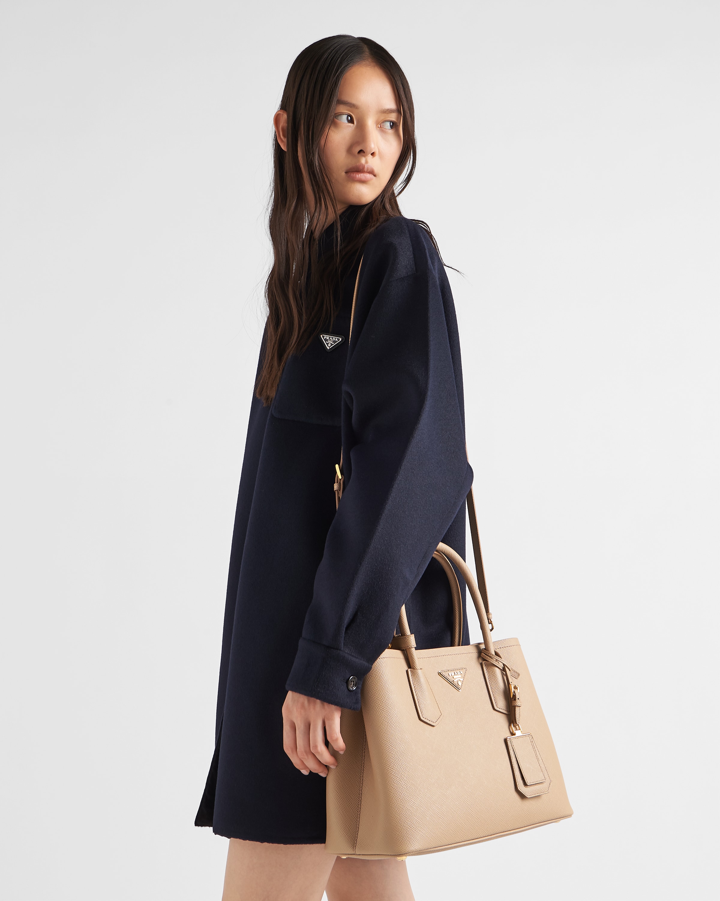 Sand Beige Small Saffiano Leather Double Prada Bag | Prada