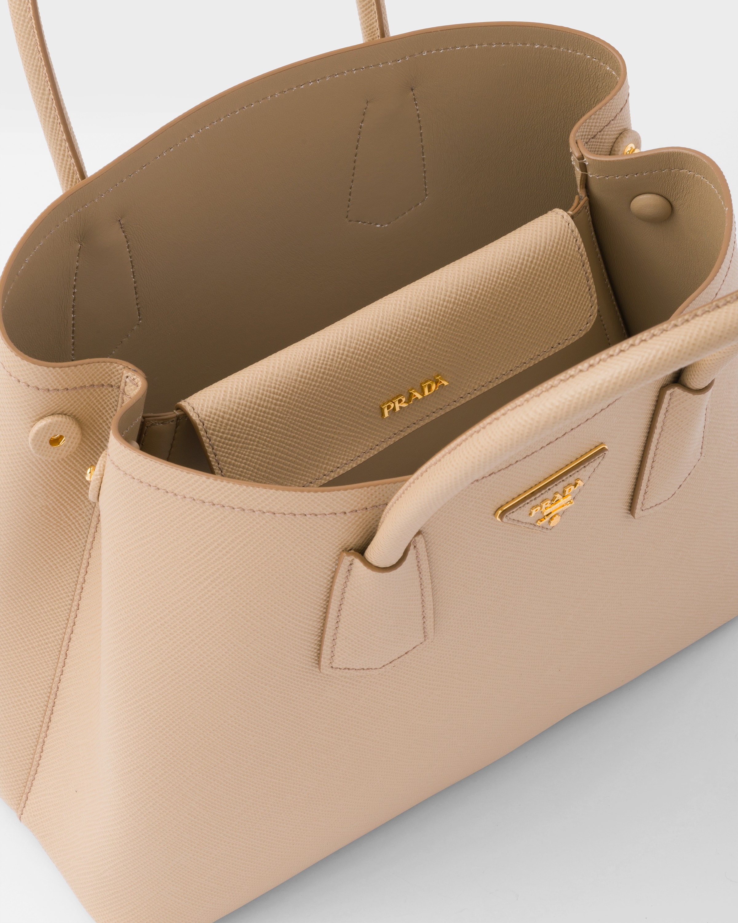 Sand Beige Small Saffiano Leather Double Prada Bag | Prada