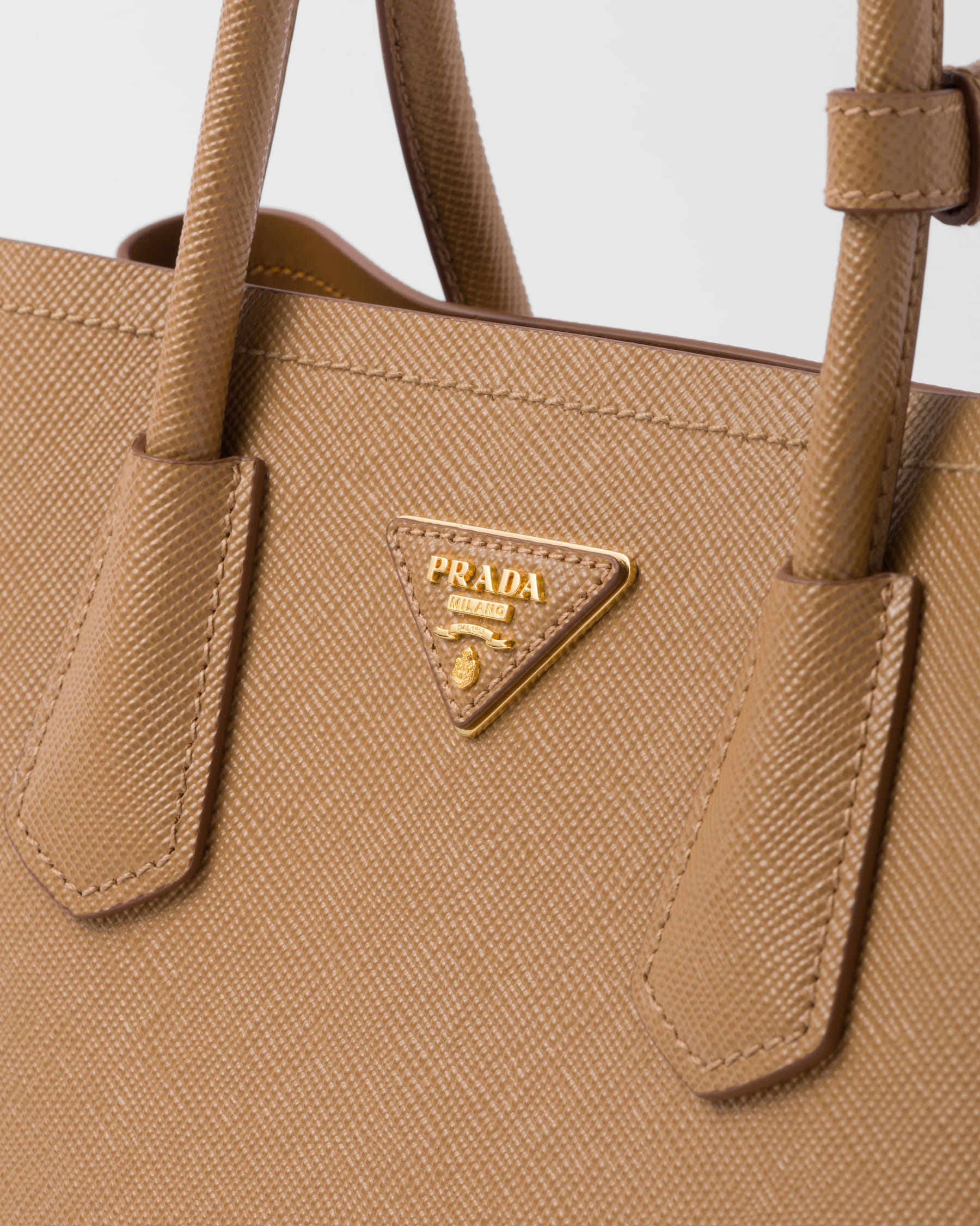 Caramel Small Saffiano Leather Double Prada Bag | PRADA