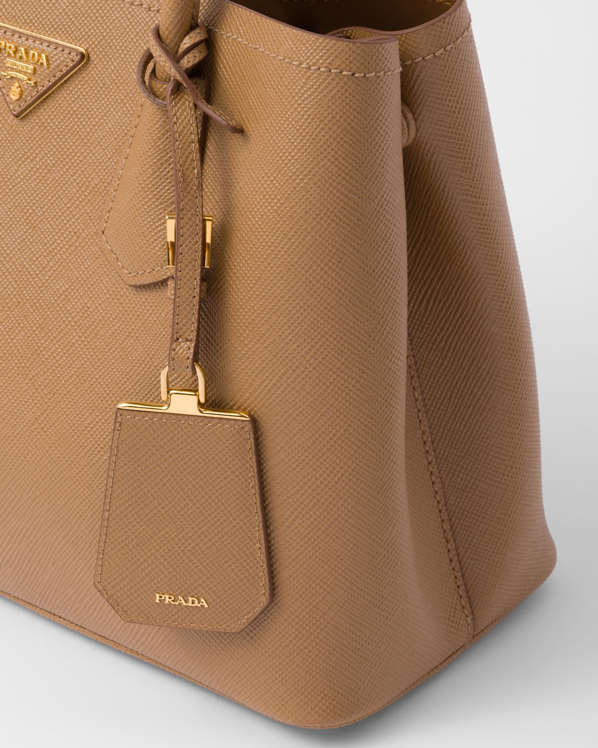 Caramel Small Saffiano Leather Double Prada Bag | PRADA