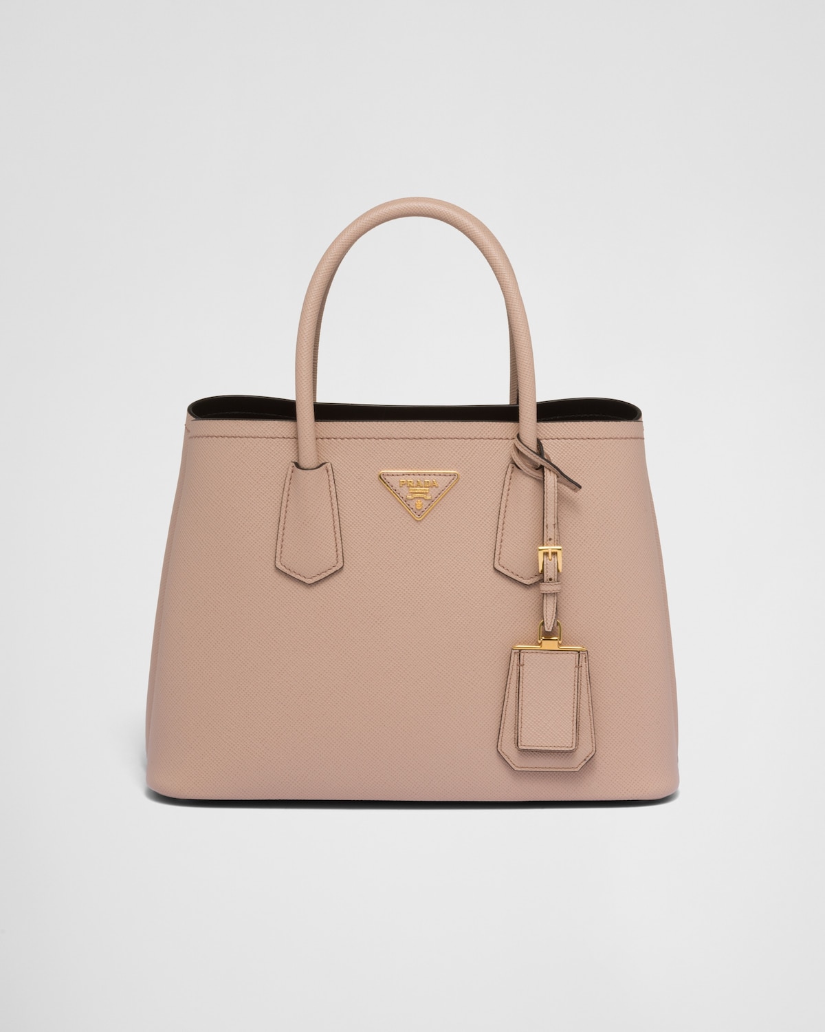 Powder Pink/black Prada Double Medium Saffiano Leather Bag | PRADA