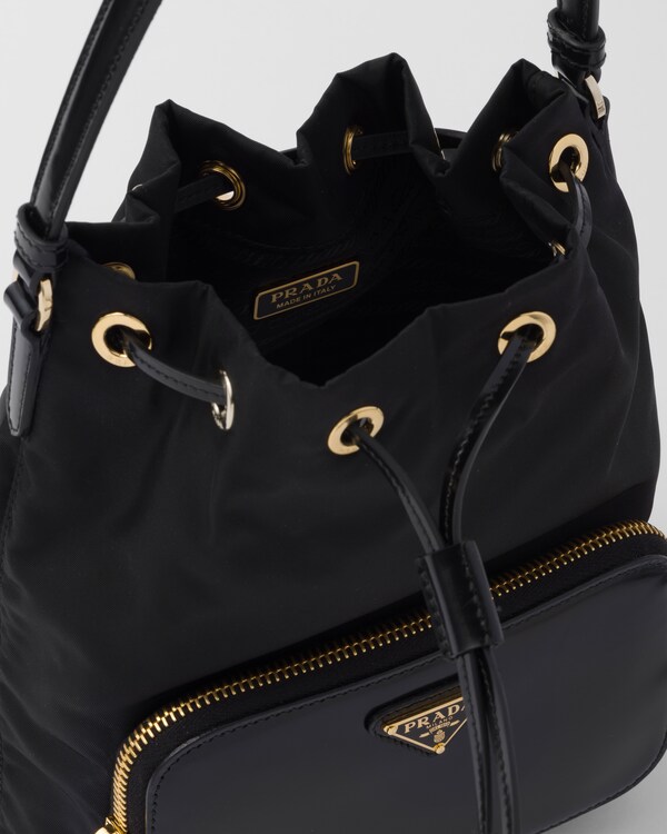 Black Prada Duet Re-nylon And Brushed Bucket Bag | PRADA