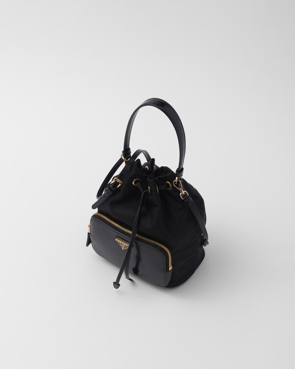 Black Prada Duet Re-nylon And Brushed Bucket Bag | PRADA
