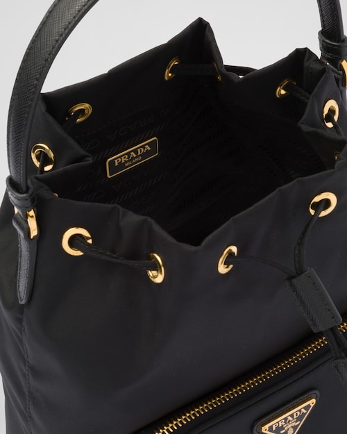 Black Prada Duet Re Nylon Bucket Shoulder Bag Prada