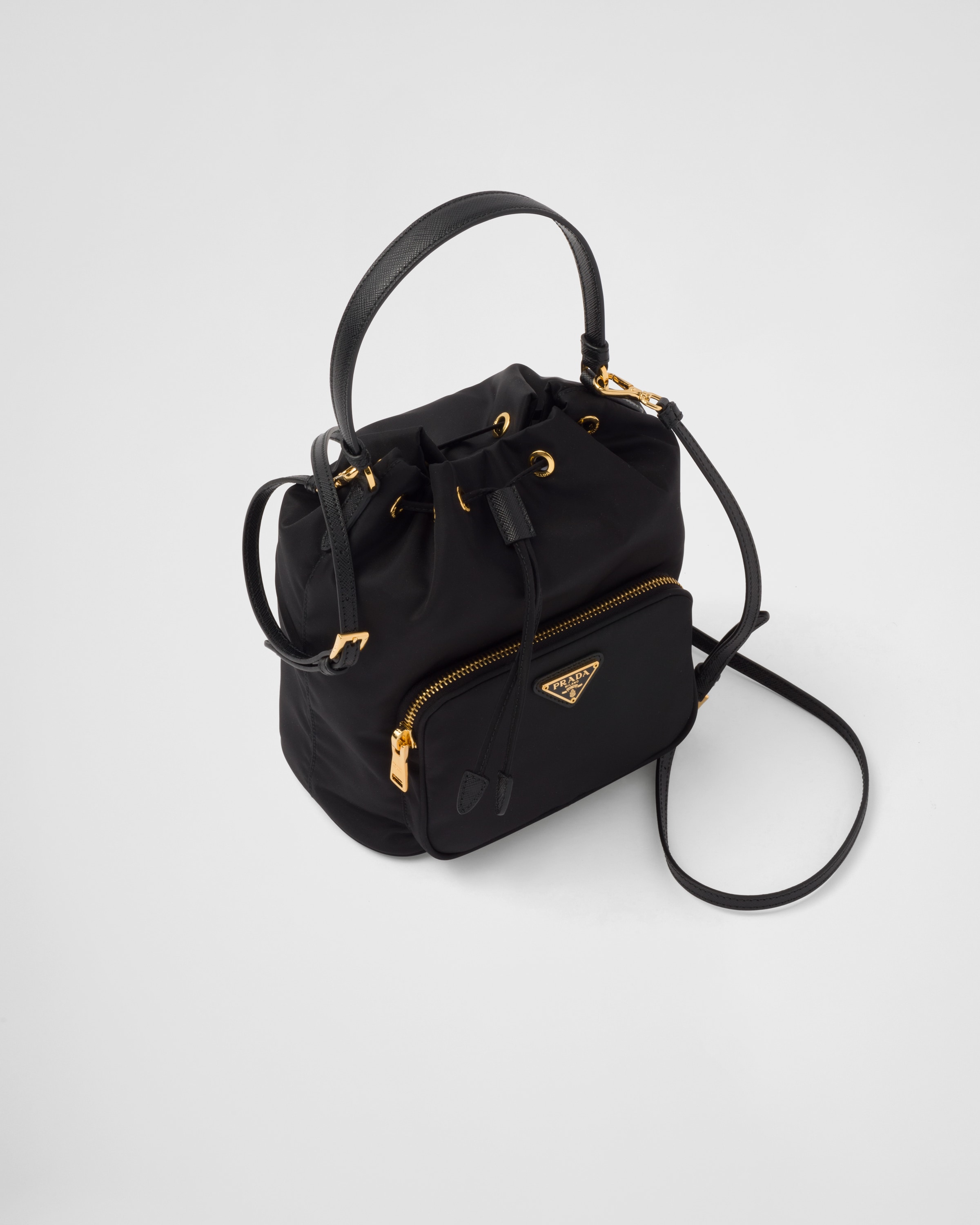 Black Prada Duet Re Nylon Bucket Shoulder Bag Prada