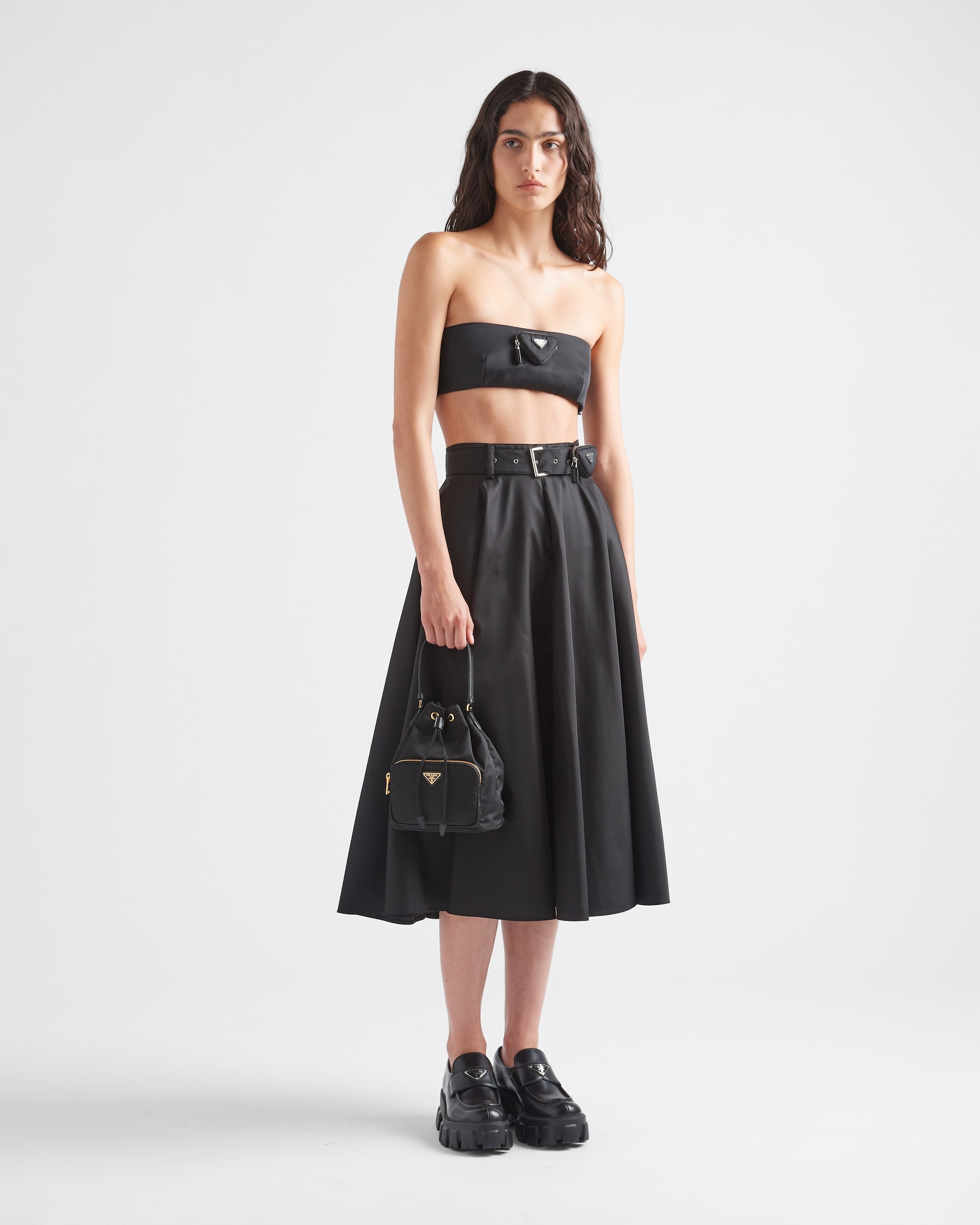 Black Prada Duet Re Nylon Bucket Bag Prada