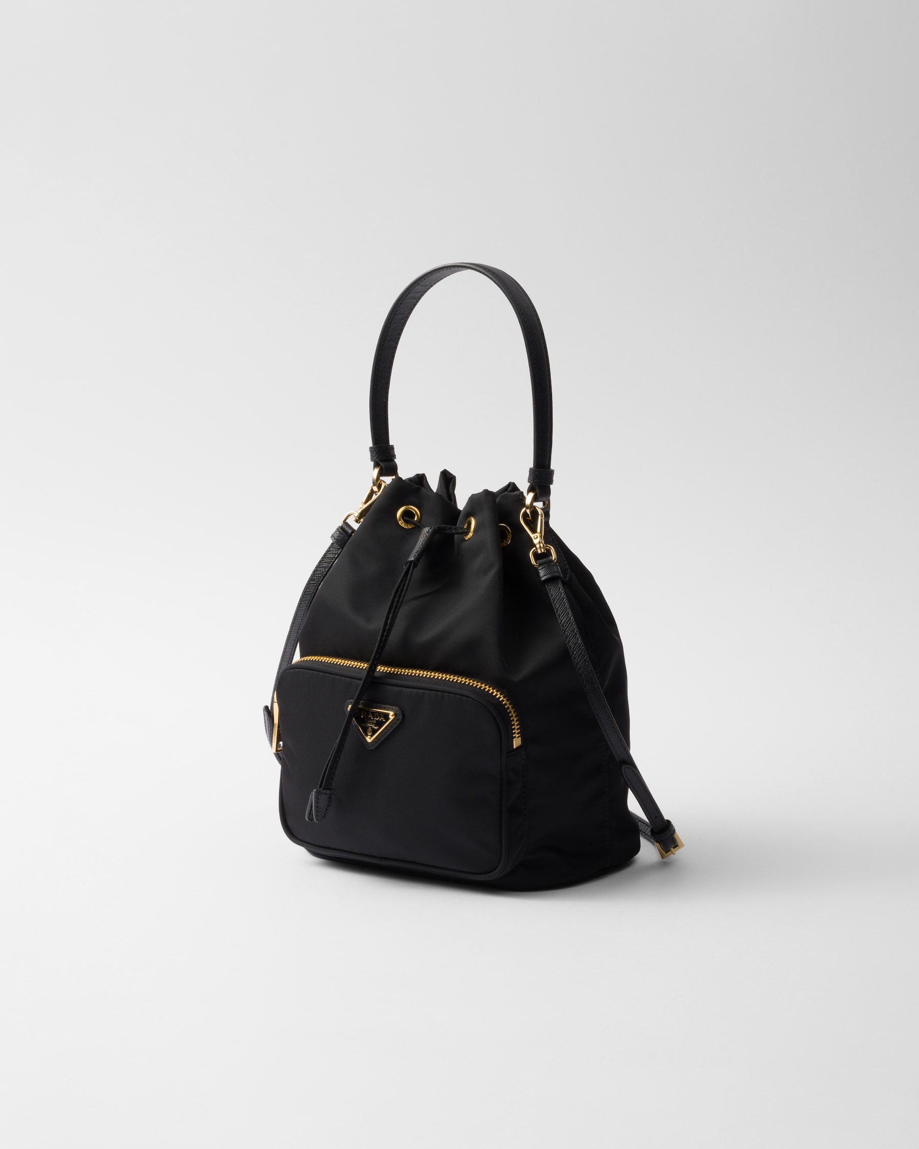 Black Prada Duet Re Nylon Bucket Bag Prada