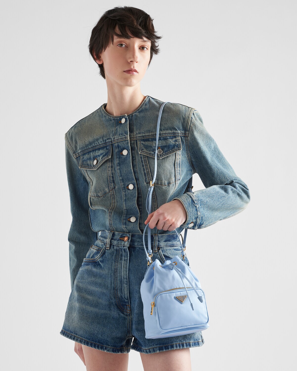 Light Blue Prada Duet Re-nylon Bucket Bag | PRADA