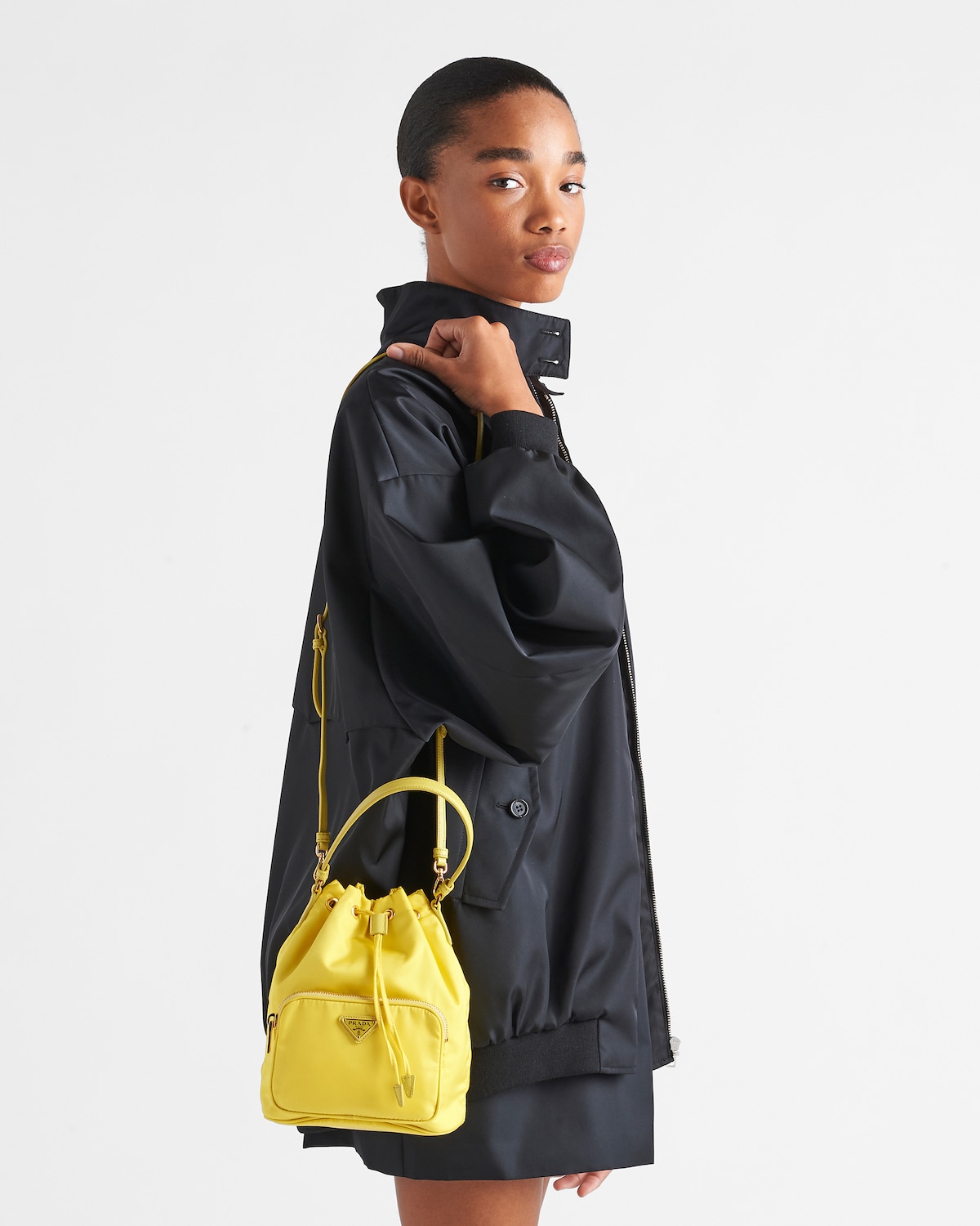 Citron Yellow Prada Duet Re-nylon Bucket Bag | PRADA