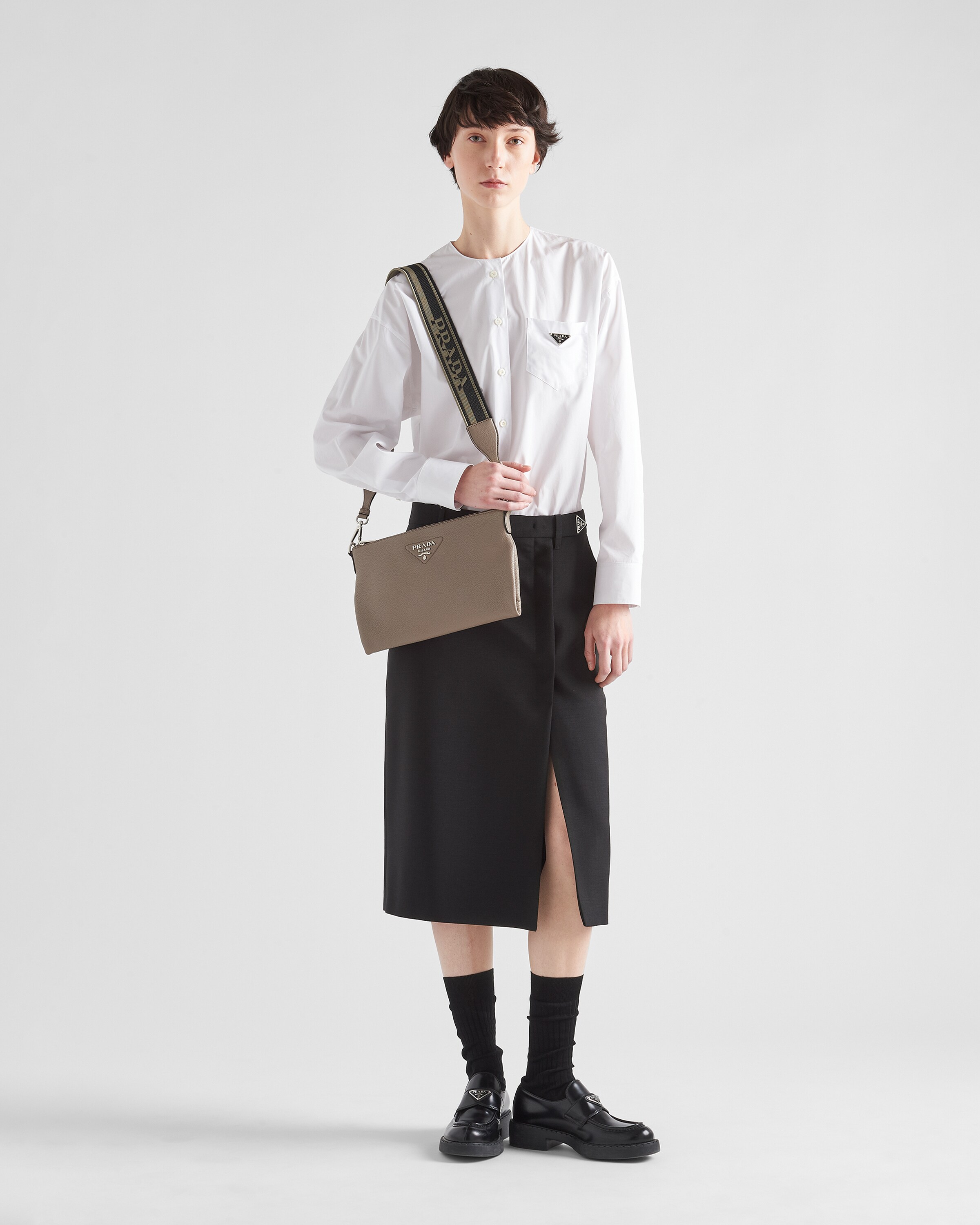 Clay Grey Leather Shoulder Bag | PRADA