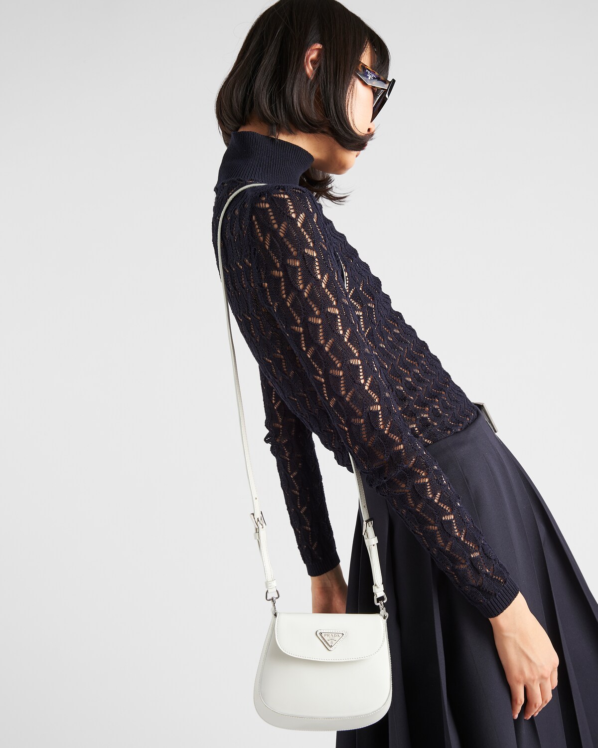 White Prada Cleo Brushed Leather Mini Bag | PRADA