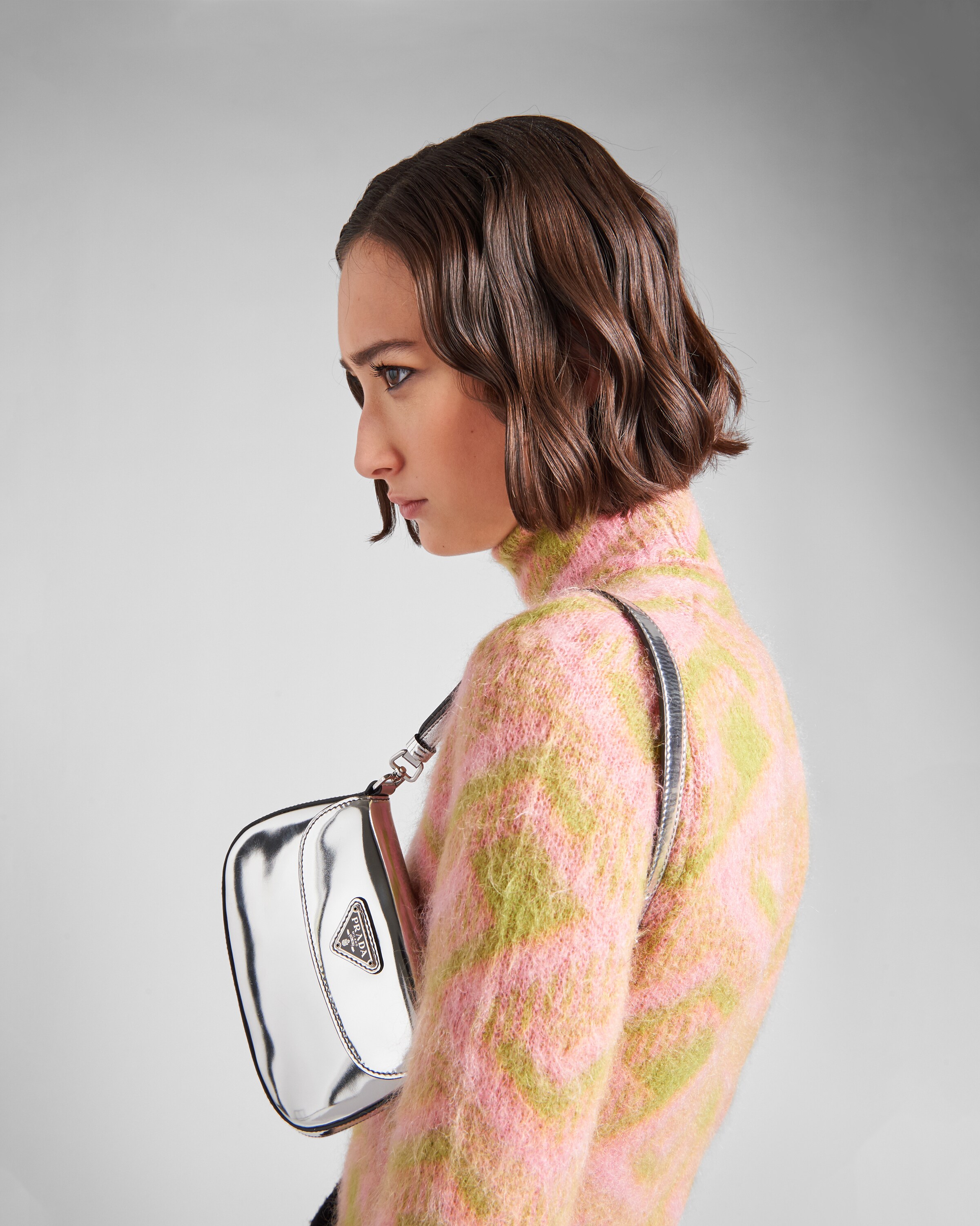 Silver Prada Cleo brushed leather mini bag | Prada