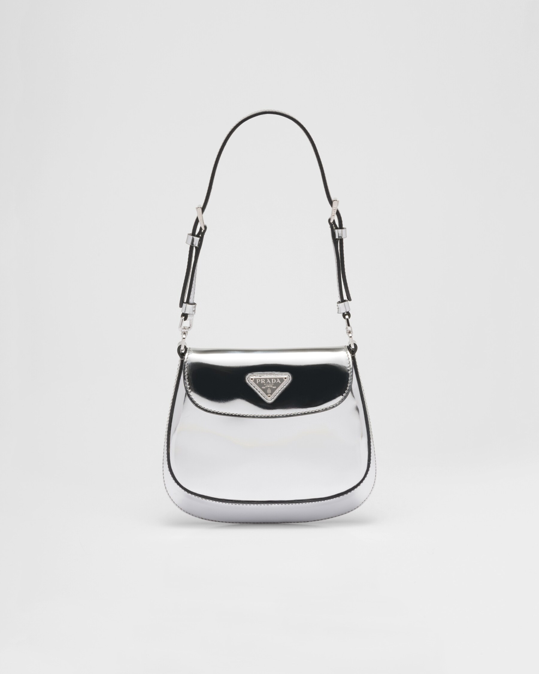 Silver Prada Cleo Brushed Leather Mini Bag | PRADA