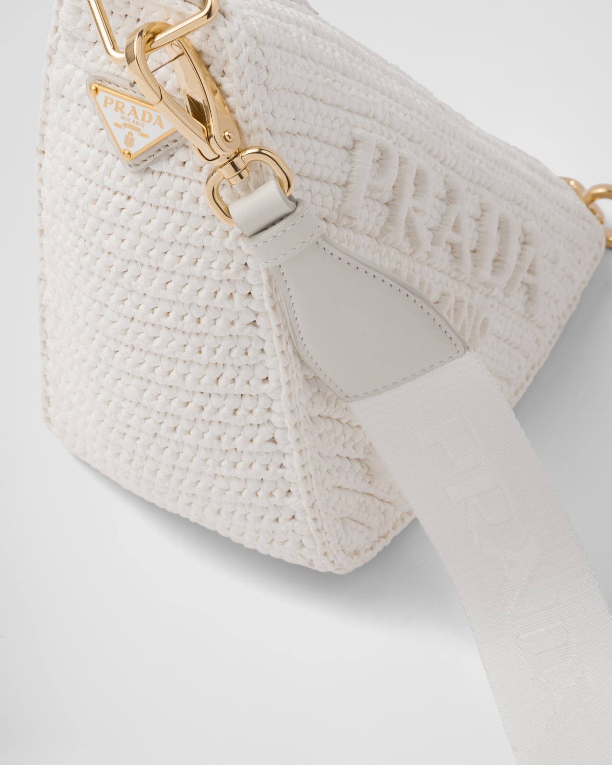 White Prada Triangle Crochet Shoulder Bag | PRADA