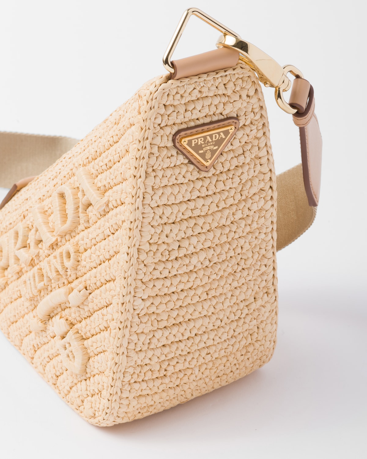 Bolsa De Ombro Prada Triangle Em Crochê Natural | PRADA