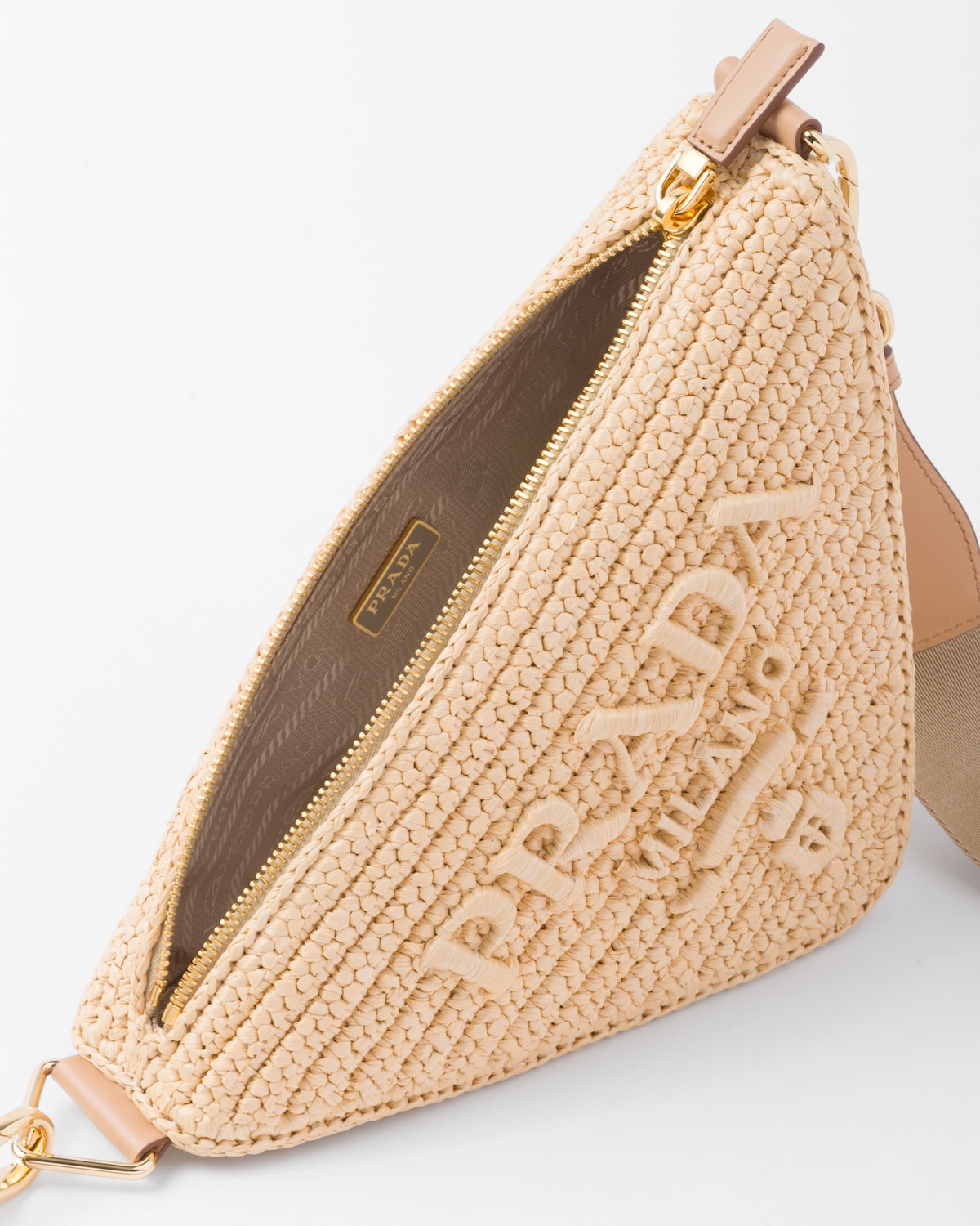 Bolsa De Ombro Prada Triangle Em Crochê Natural | PRADA