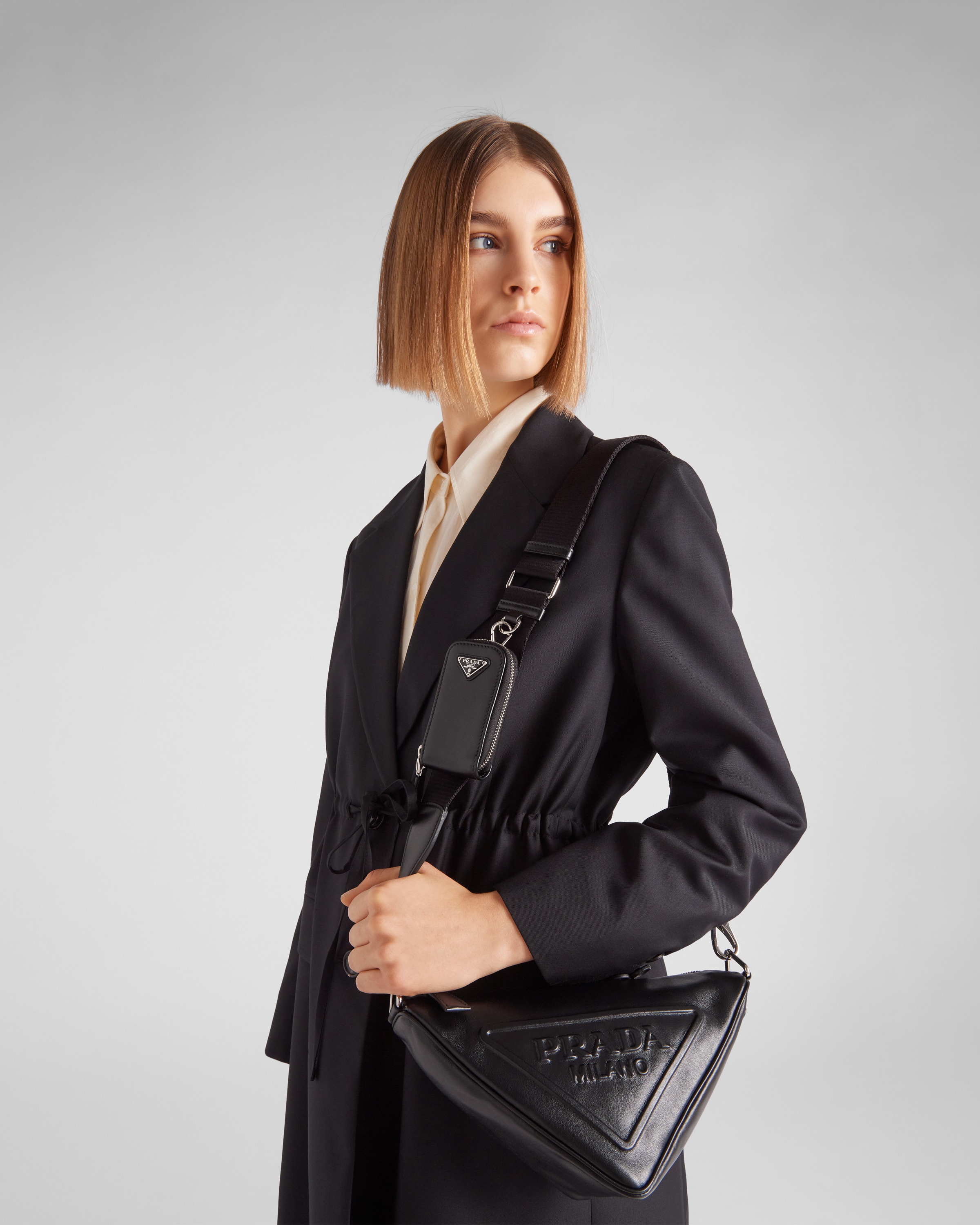 Black Prada Triangle Leather Shoulder Bag | PRADA