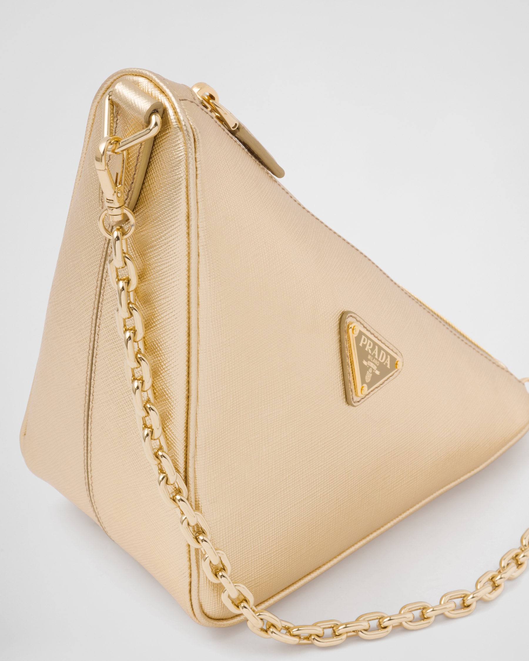 Platinum Prada Triangle Saffiano Leather Shoulder Bag | PRADA