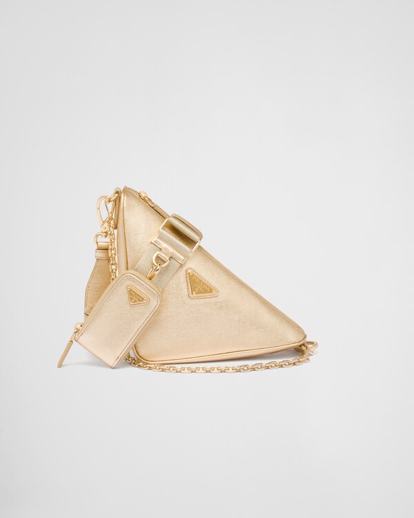 Platinum Prada Triangle Saffiano Leather Shoulder Bag | PRADA