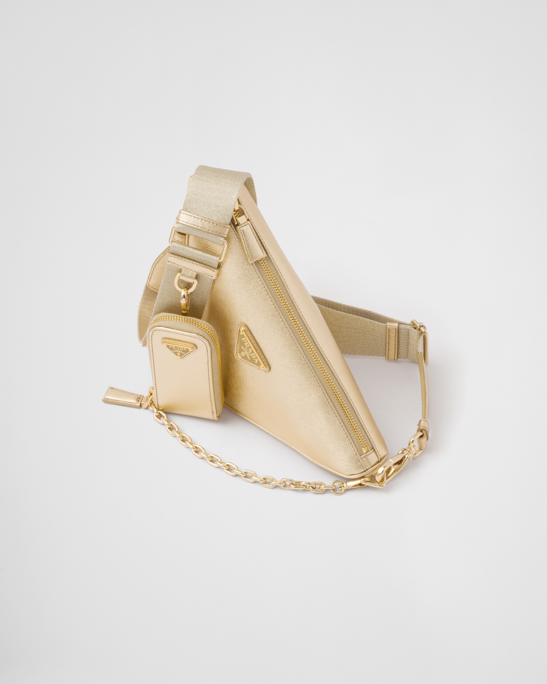 Platinum Prada Triangle Saffiano Leather Shoulder Bag | PRADA