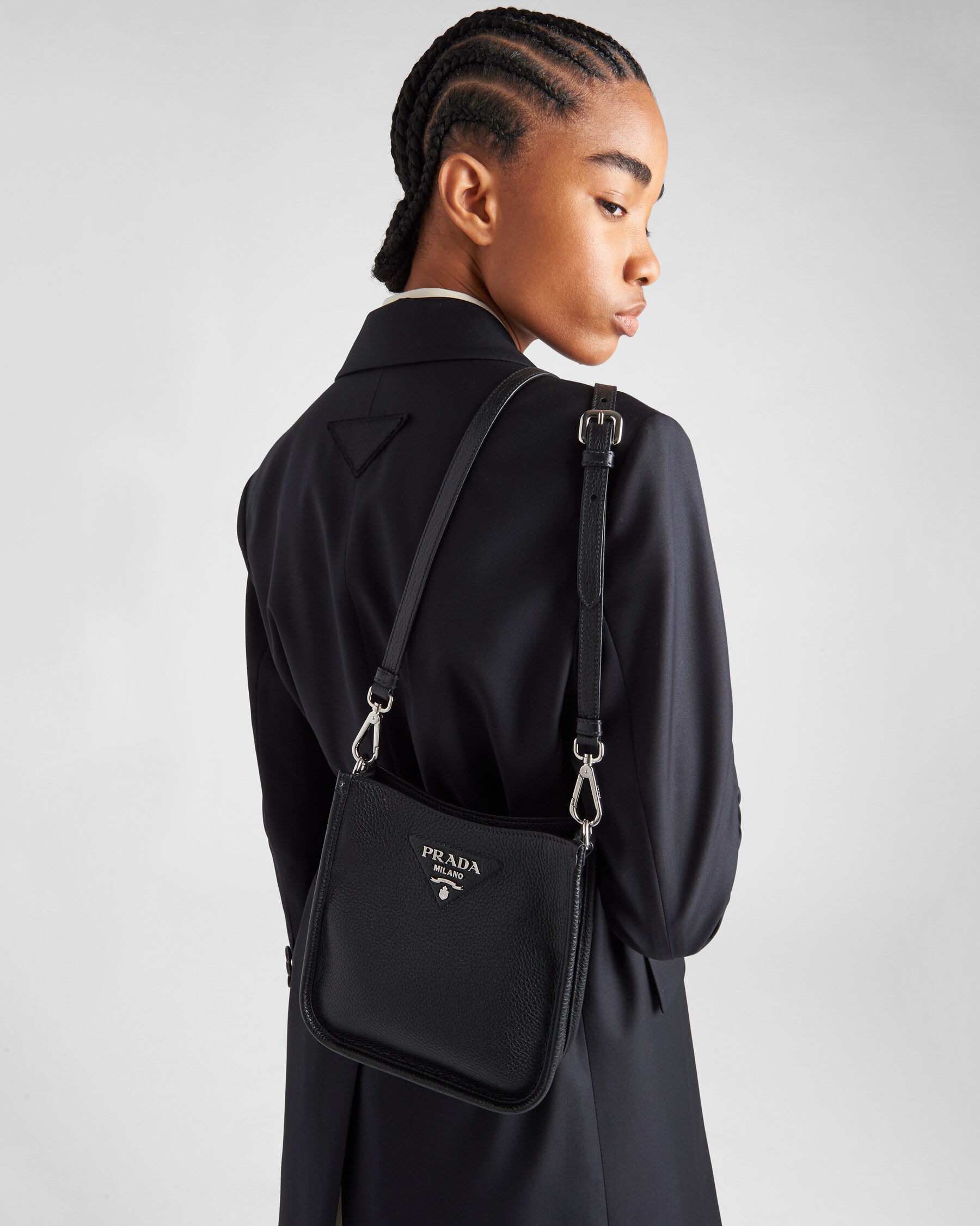 Schwarz Mini-schultertasche Aus Leder | PRADA