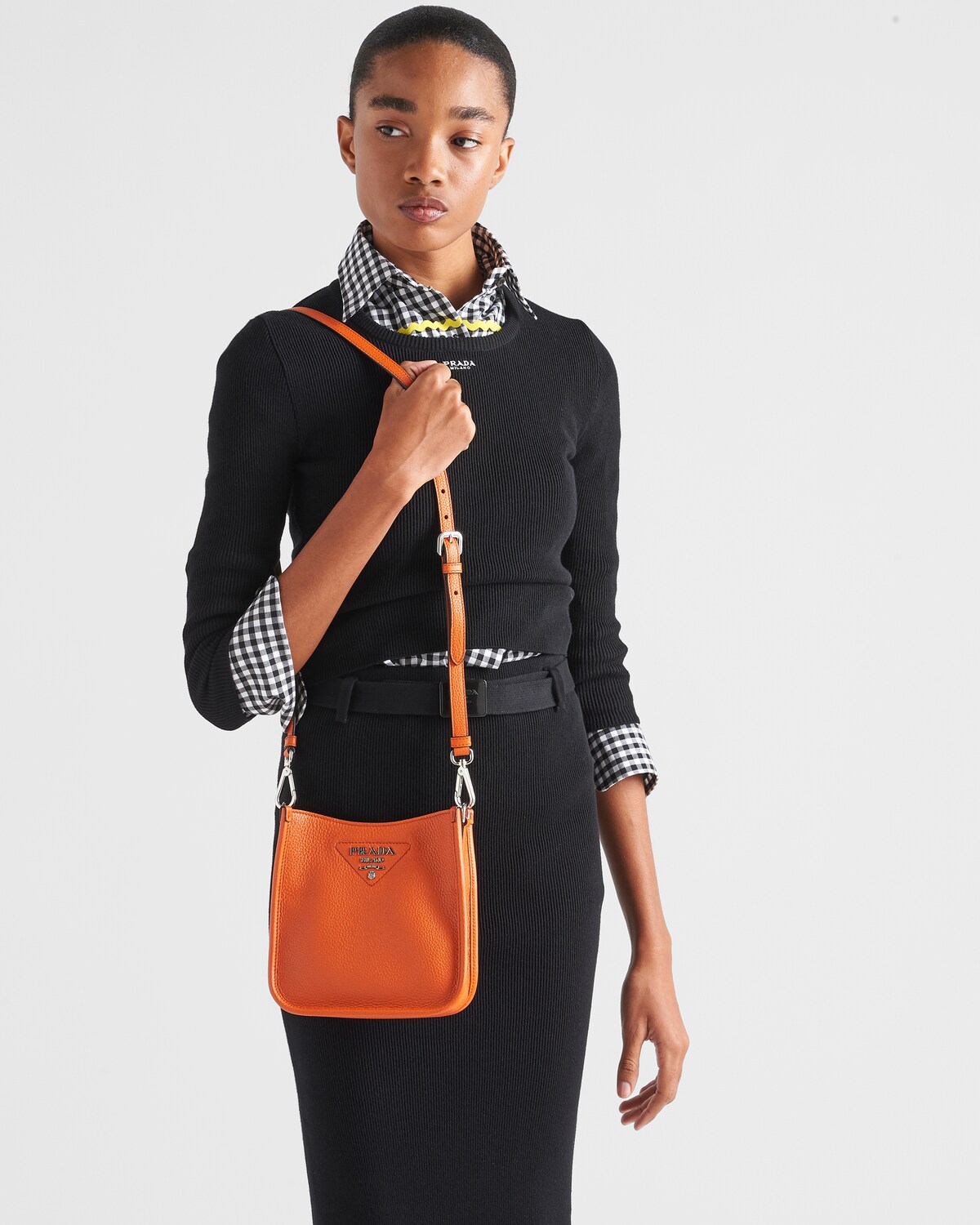 Papaya Leather Mini Shoulder Bag | PRADA