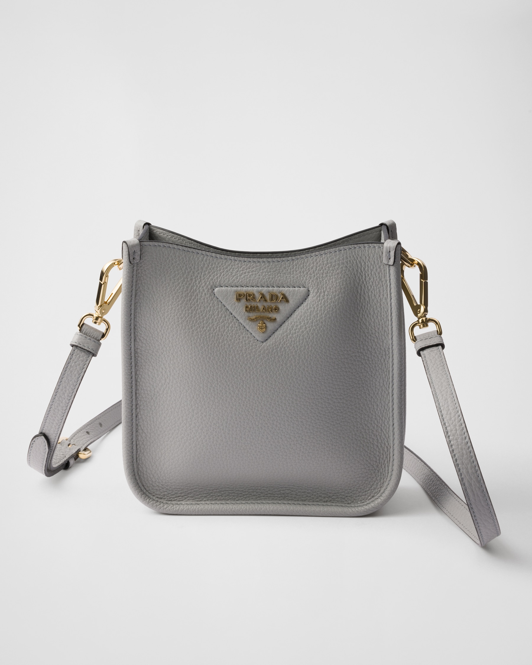 Granite Gray Leather Mini Shoulder Bag | PRADA