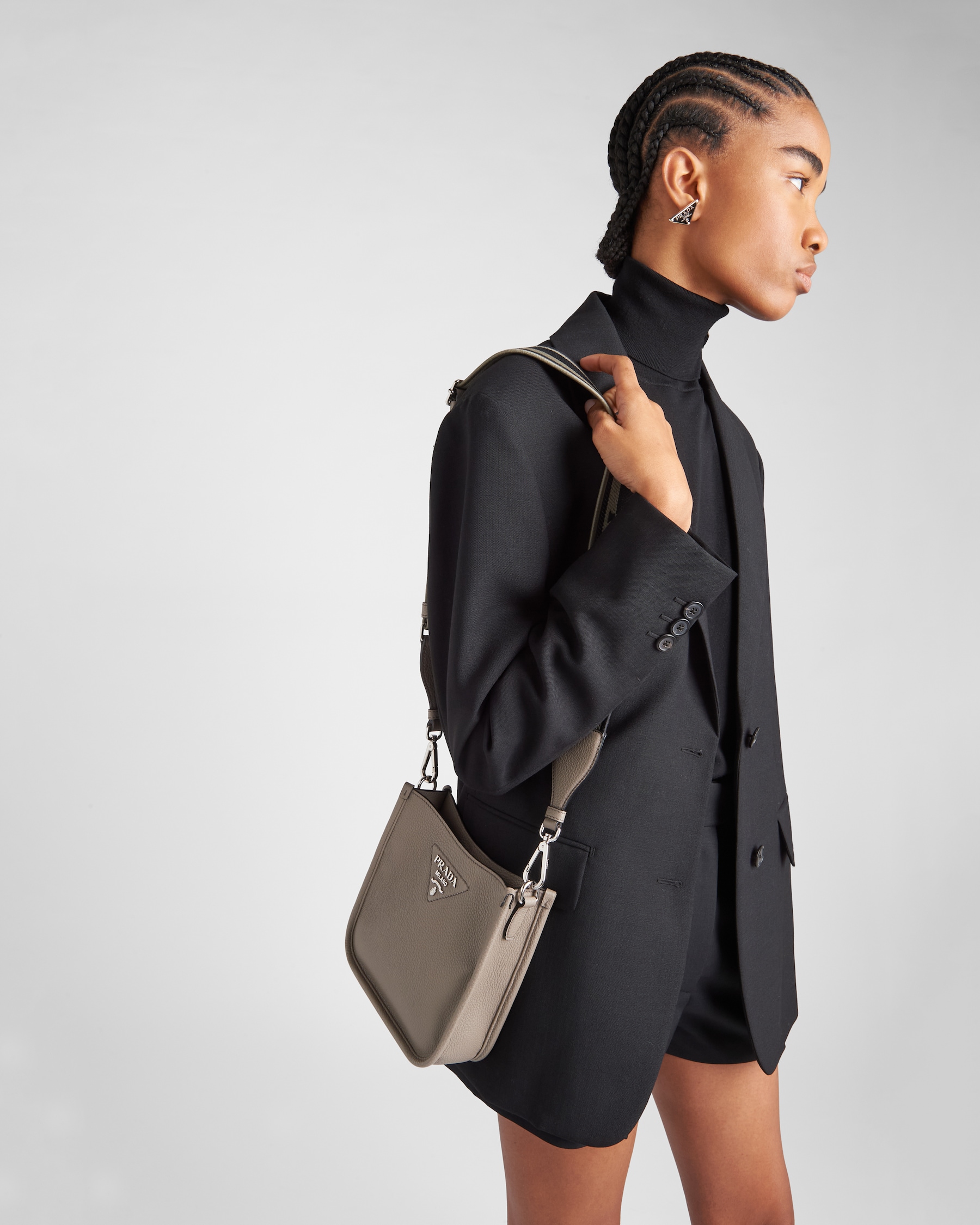 Clay Grey Leather Mini Shoulder Bag | PRADA
