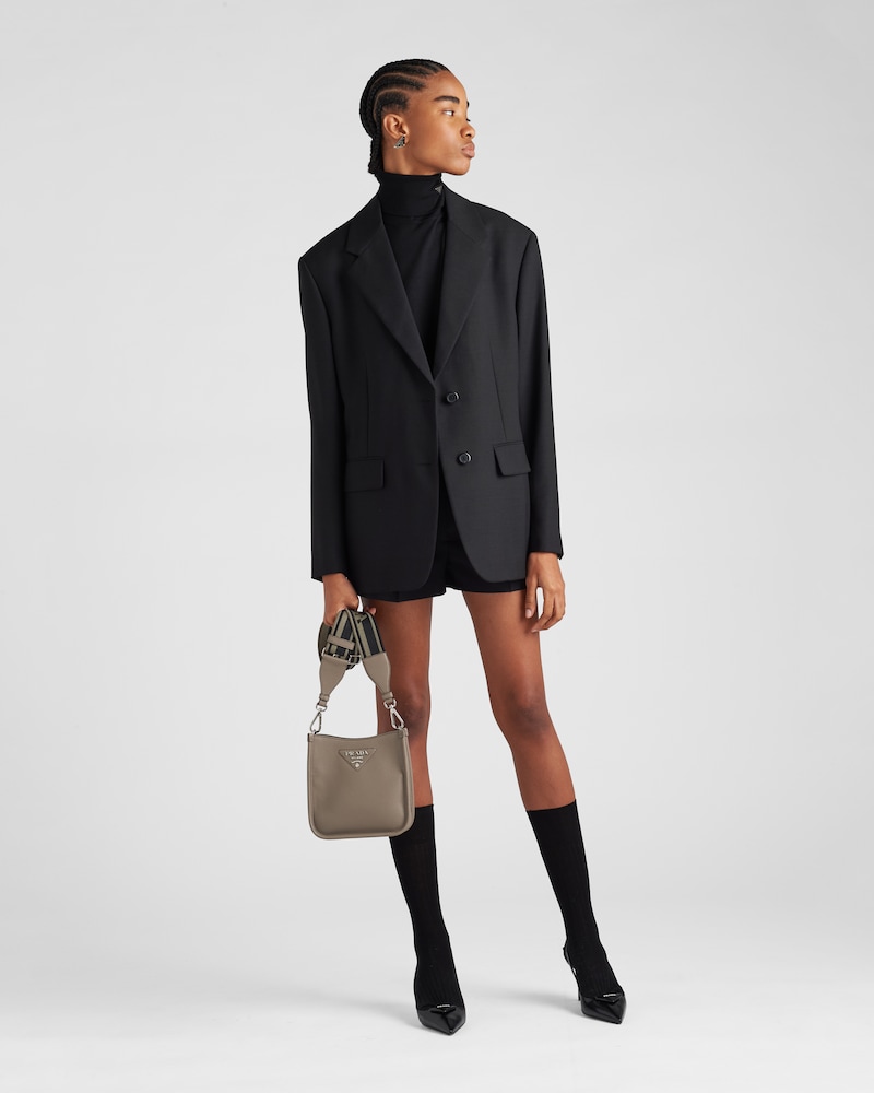 Clay Grey Leather Mini Shoulder Bag | PRADA