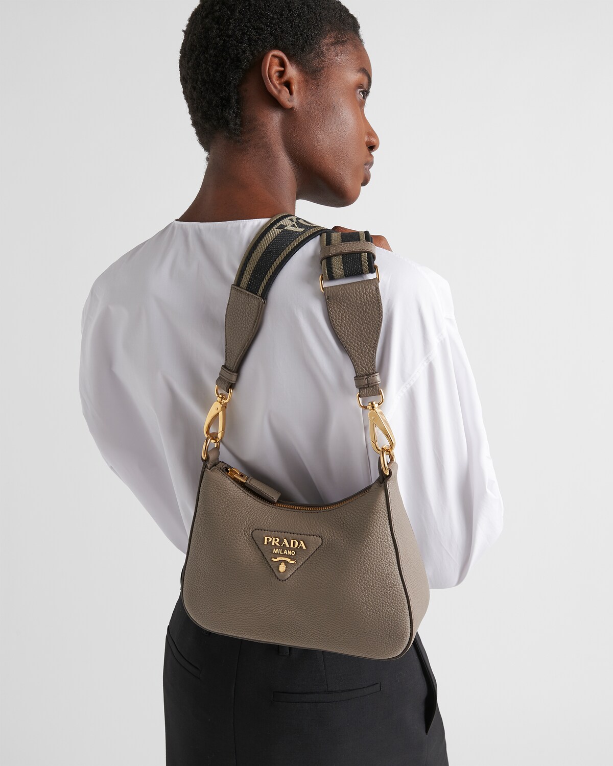 Clay Grey Leather Shoulder Bag | PRADA