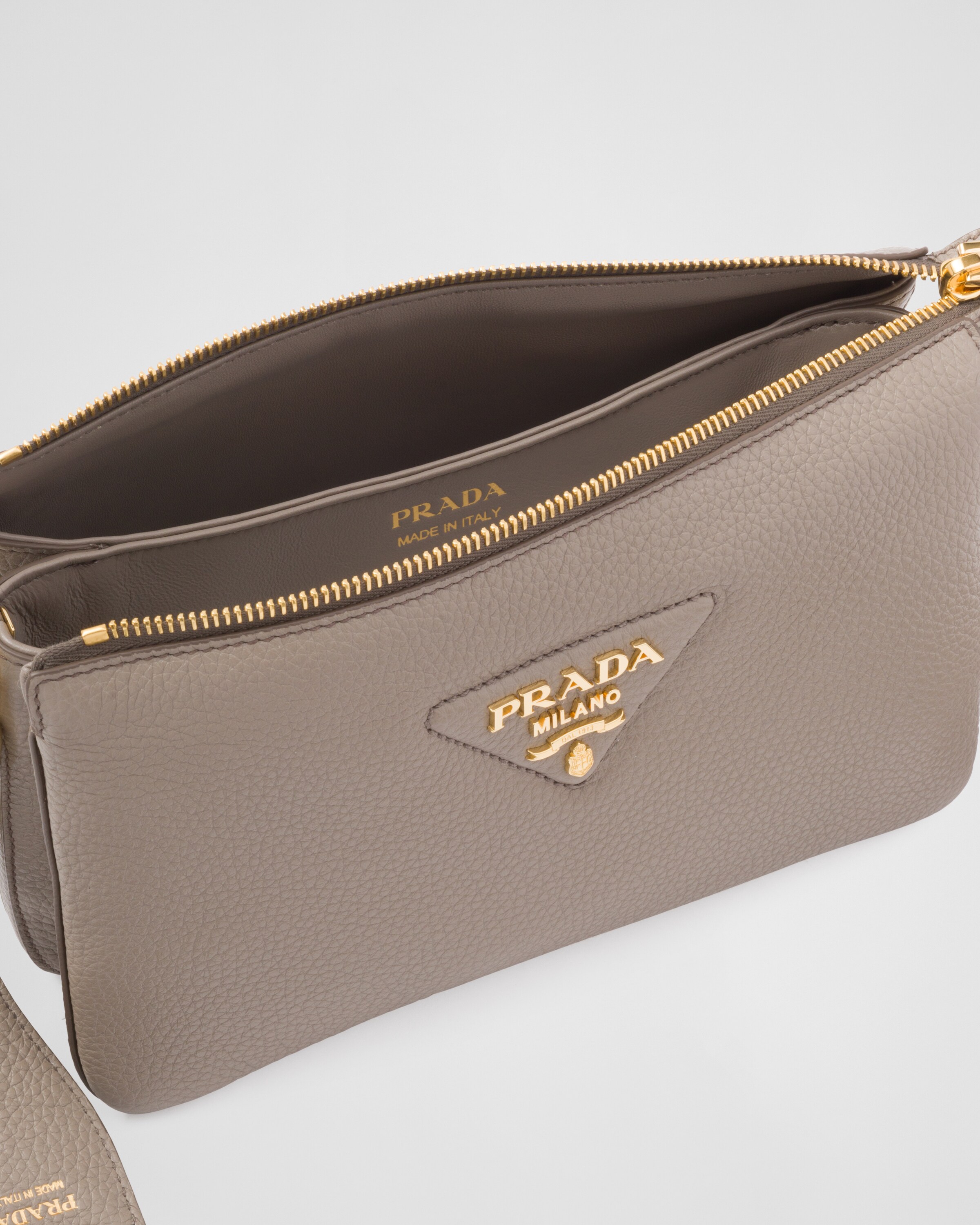 Clay Grey Leather Shoulder Bag | PRADA