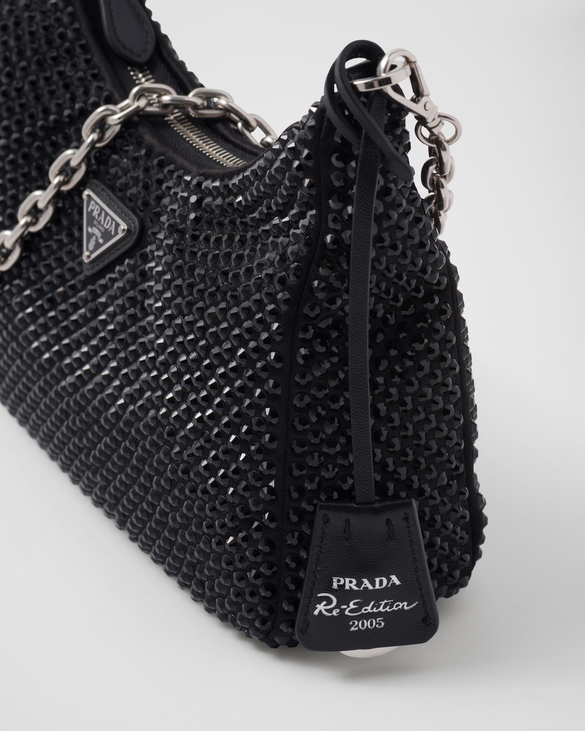 Black Prada Re-edition 2005 Satin Bag With Crystals | PRADA