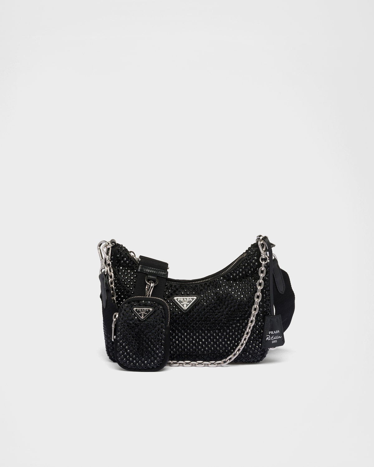 Black Prada Re-edition 2005 Satin Bag With Crystals | PRADA