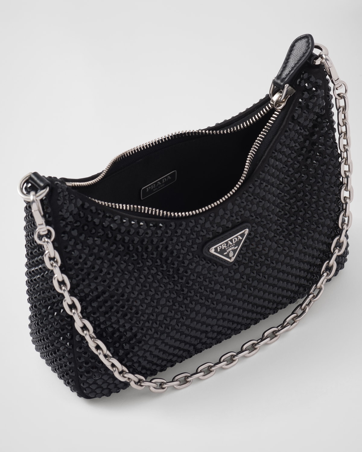 Black Prada Re-edition 2005 Satin Bag With Crystals | PRADA