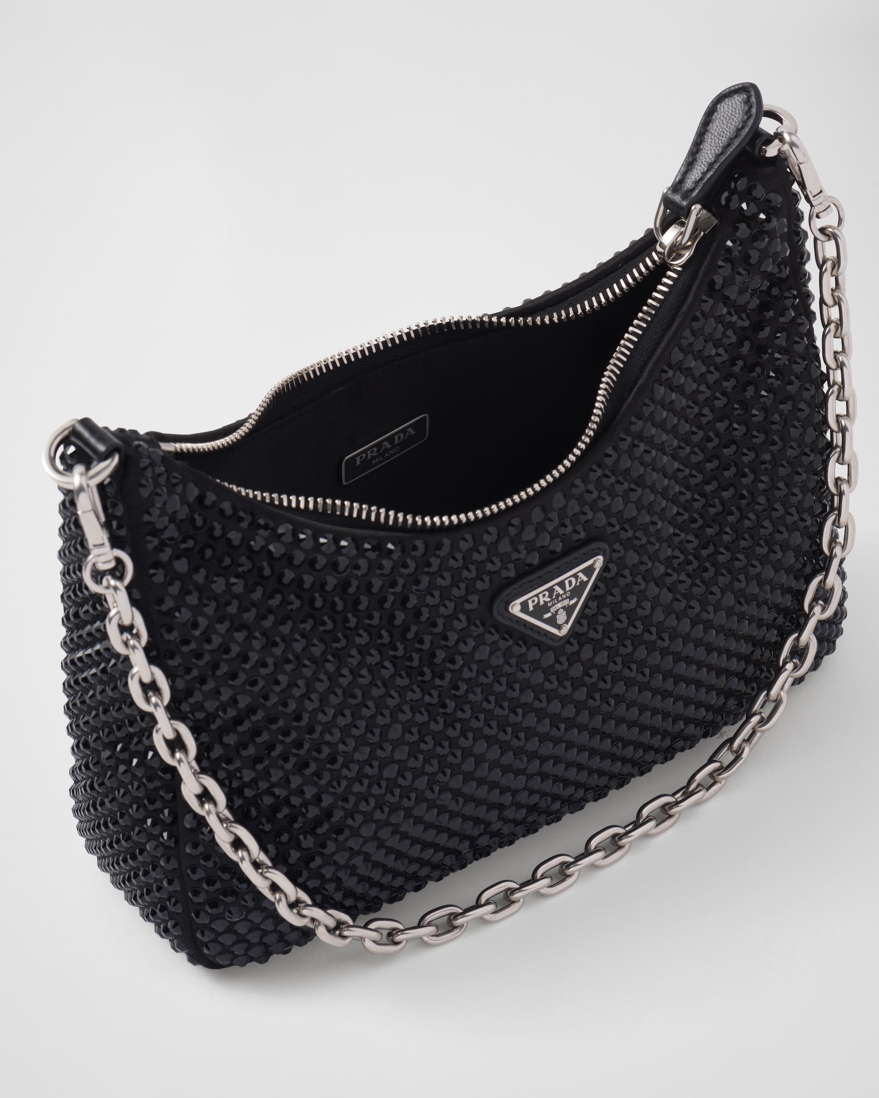 Black Prada Re-edition 2005 Satin Bag With Crystals | PRADA