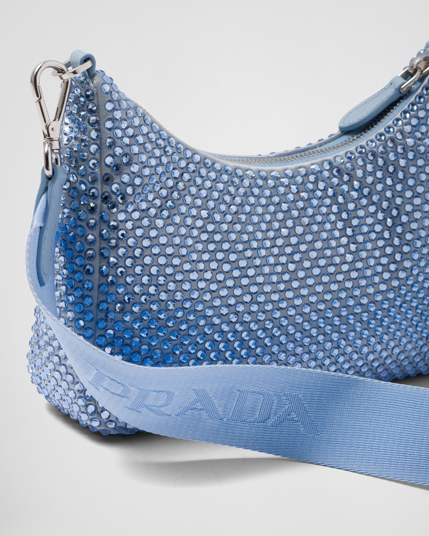 Light Blue Prada Re-edition 2005 Satin Bag With Crystals | PRADA