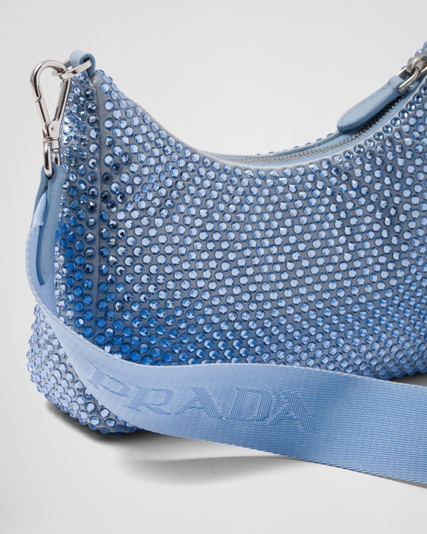 Light Blue Prada Re-edition 2005 Satin Bag With Crystals | PRADA